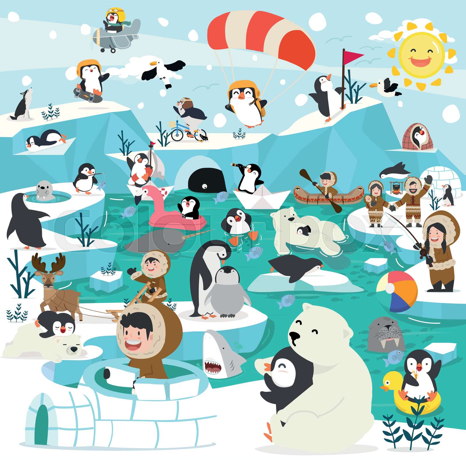 North pole winter arctic animals icebergs vector | Stock vector | Colourbox