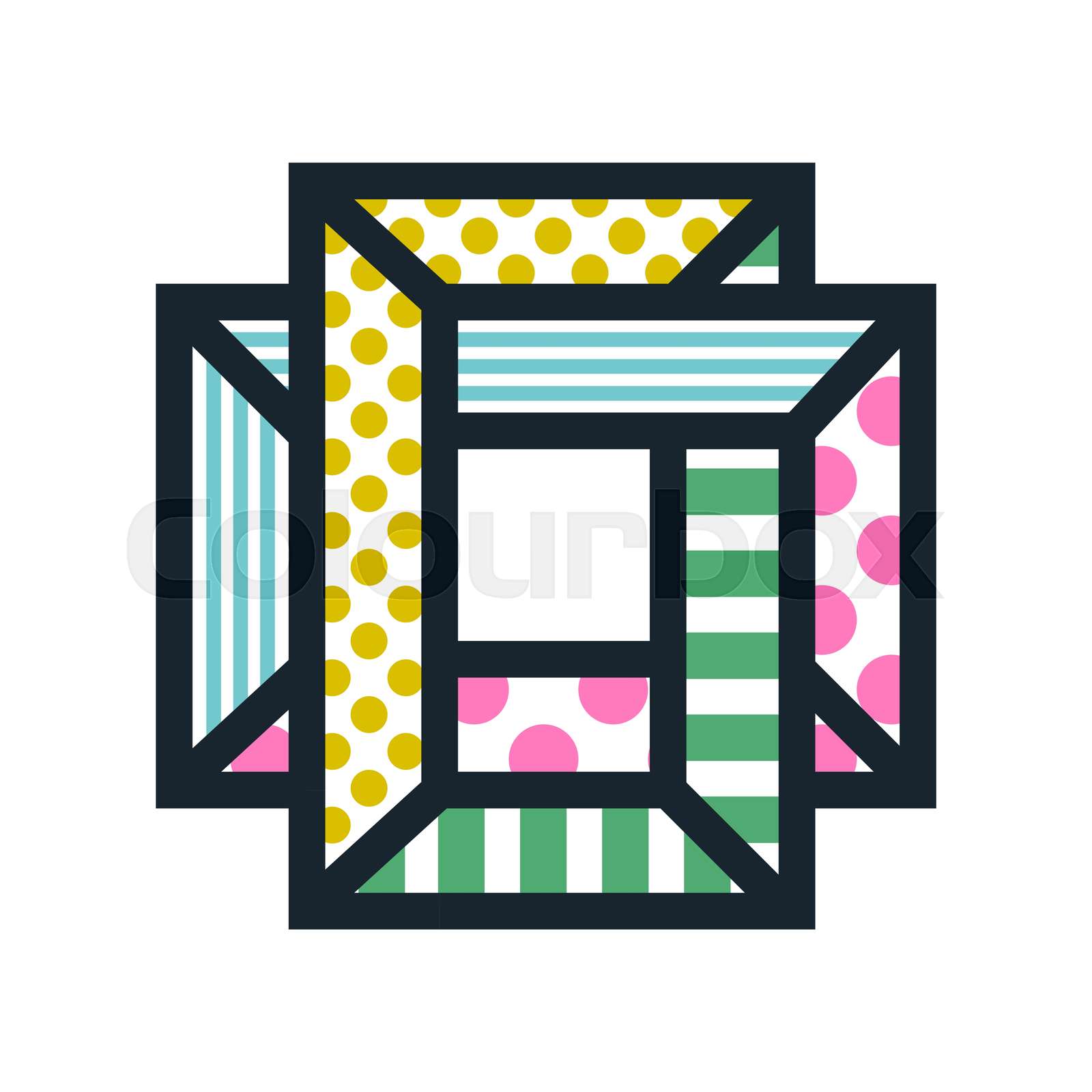 Geometric intertwined shape with line and dots pattern fill. Abstract ...