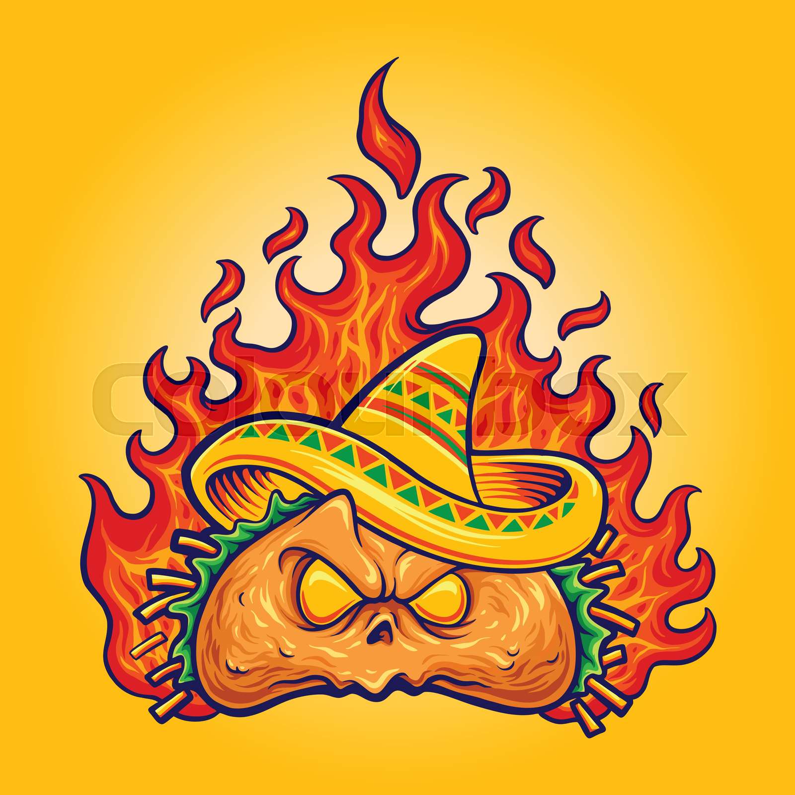 Angry mexican taco on fire | Stock vector | Colourbox