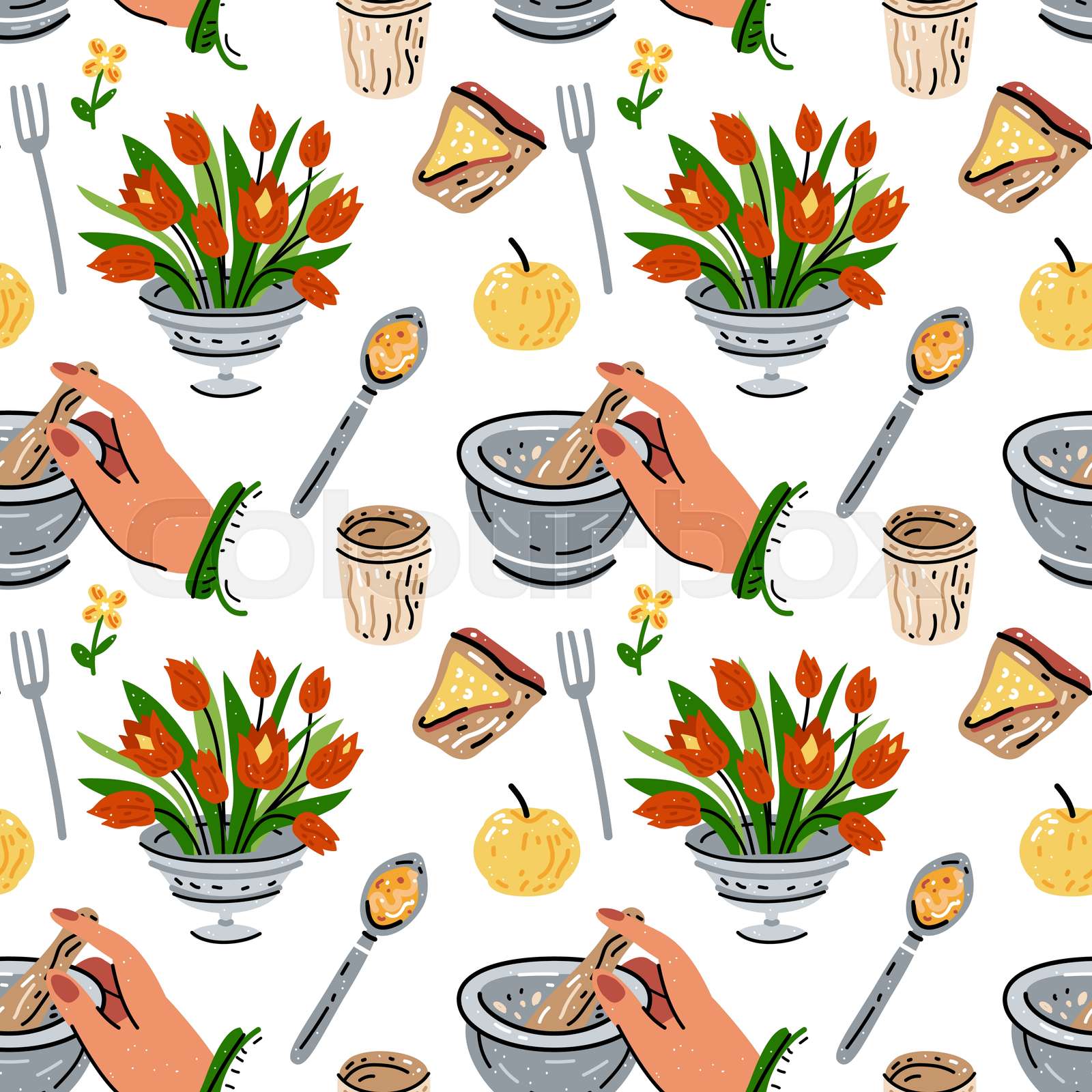 Colored seamless pattern of food and drink. For the menu | Stock vector ...