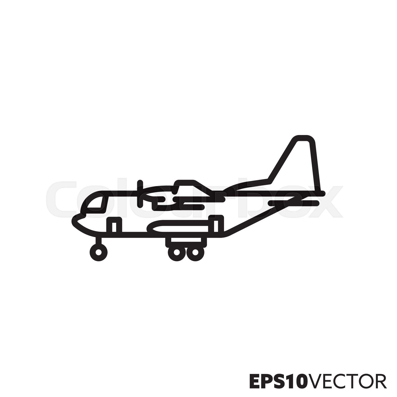 Military transport aircraft vector line icon | Stock vector | Colourbox