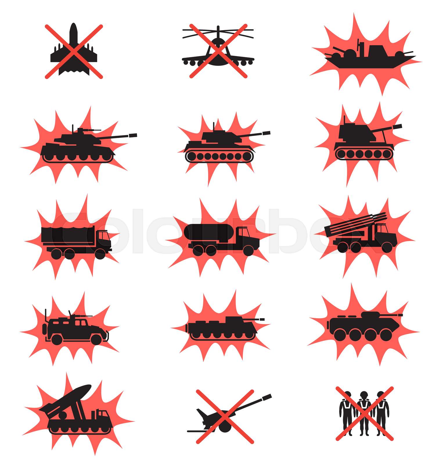 destroyed military war transport icon sign set | Stock vector | Colourbox