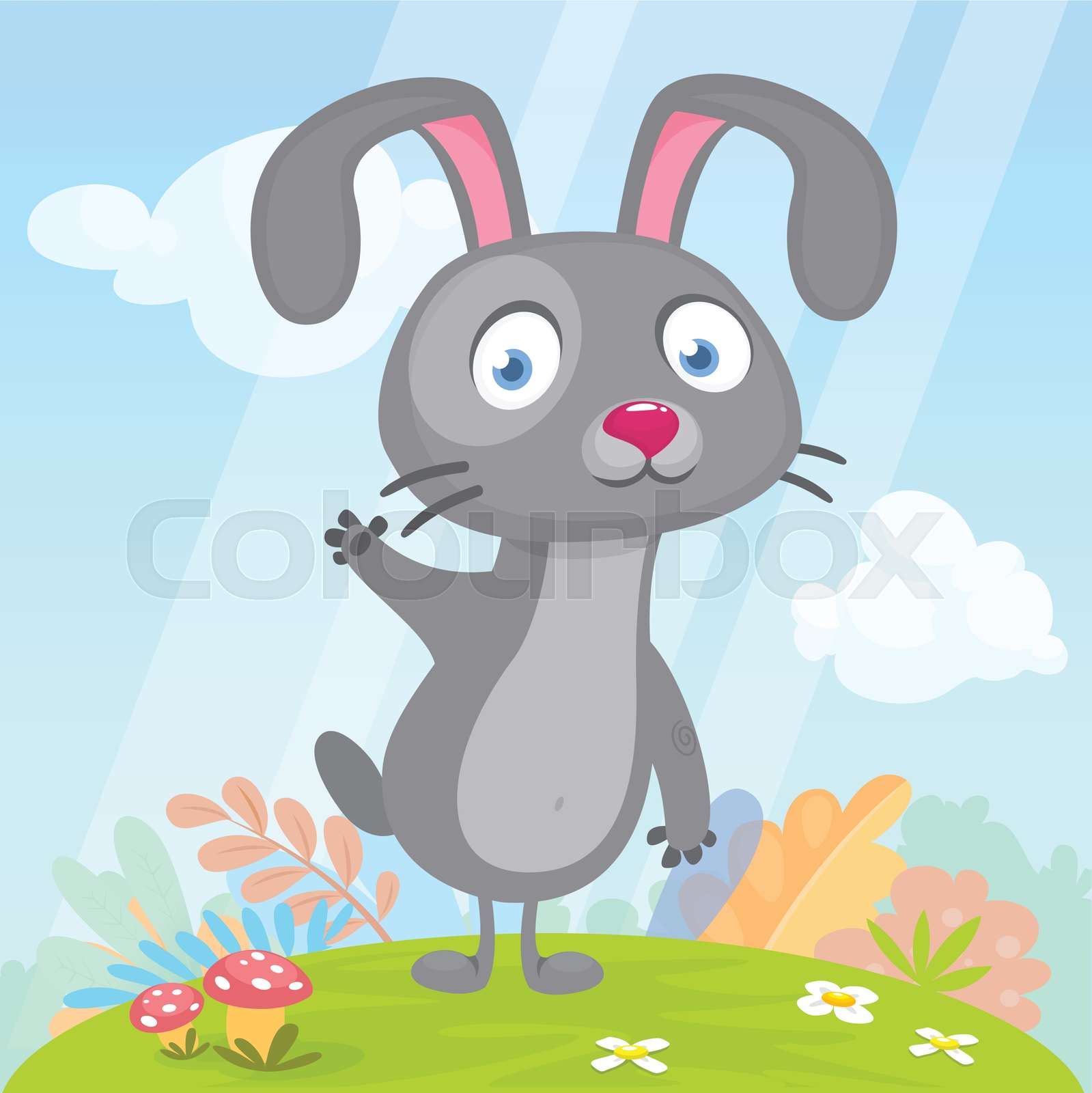 Happy cute bunny cartoon. Easter vector rabbit illustration | Stock ...