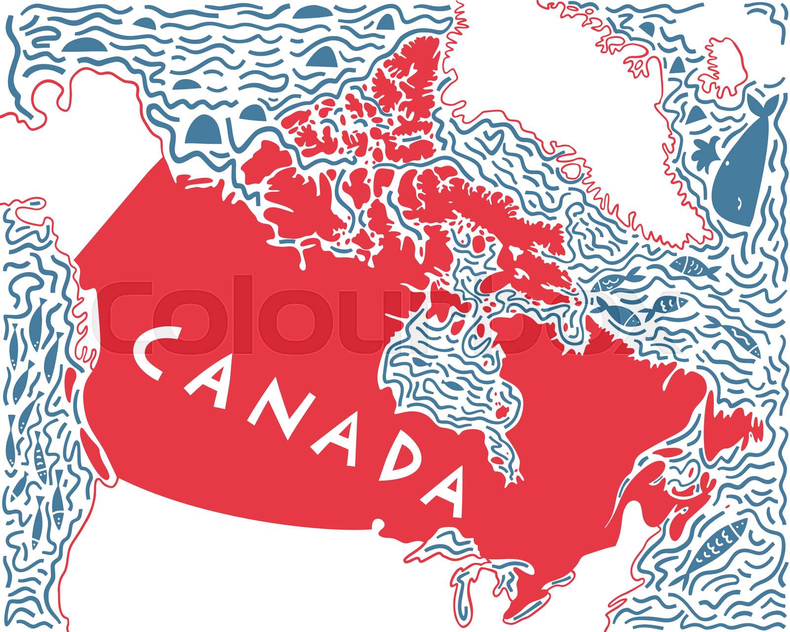 Vector hand drawn stylized map of Canadian region. Canada travel ...