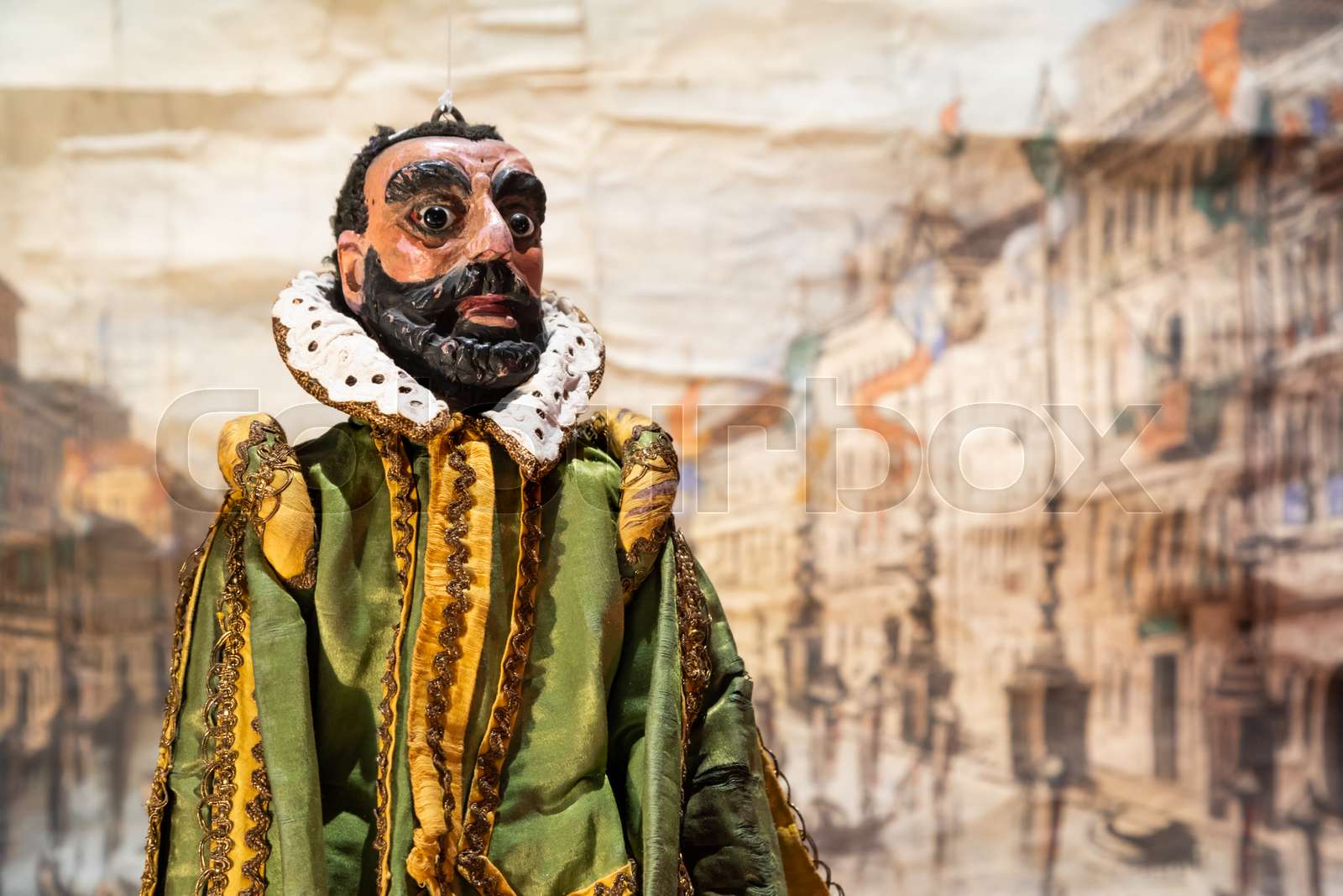 Vintage puppet show theatre made of wood. Old historical puppets ...