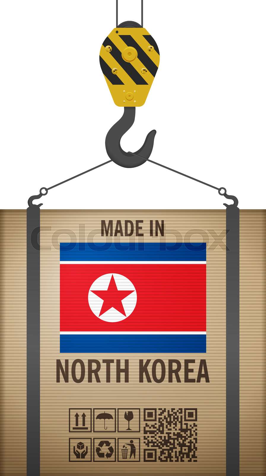 Hooked cardboard box made in North Korea | Stock vector | Colourbox