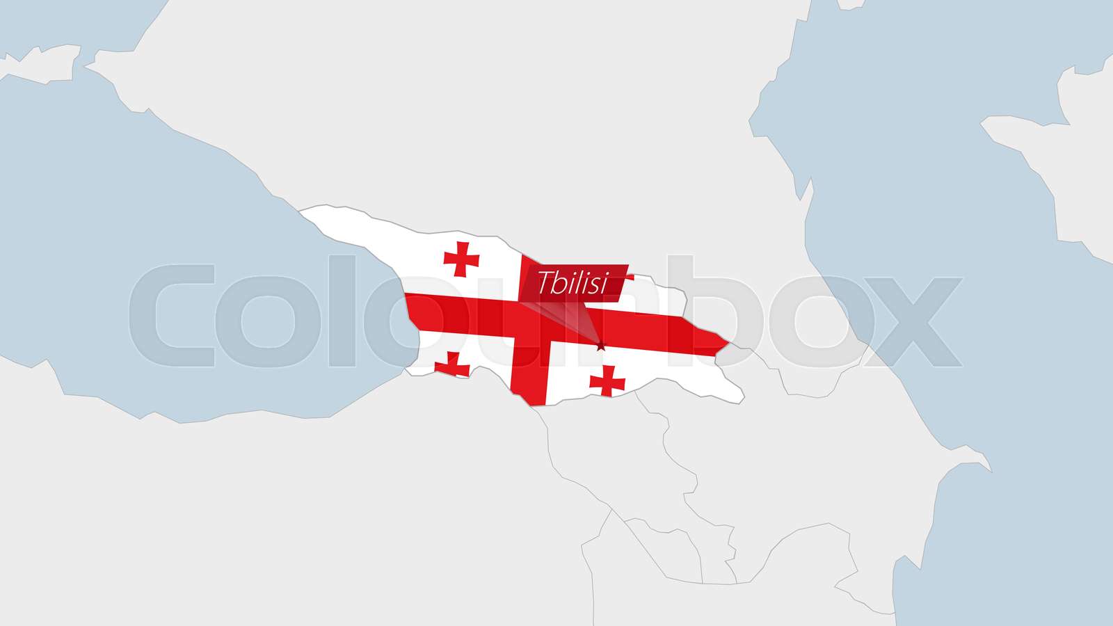 Georgia map highlighted in Georgia flag colors and pin of country ...