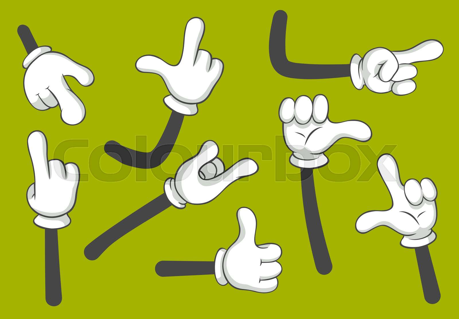 Cartoon hands. Gloved hands. Vector isolated illustration set | Stock ...