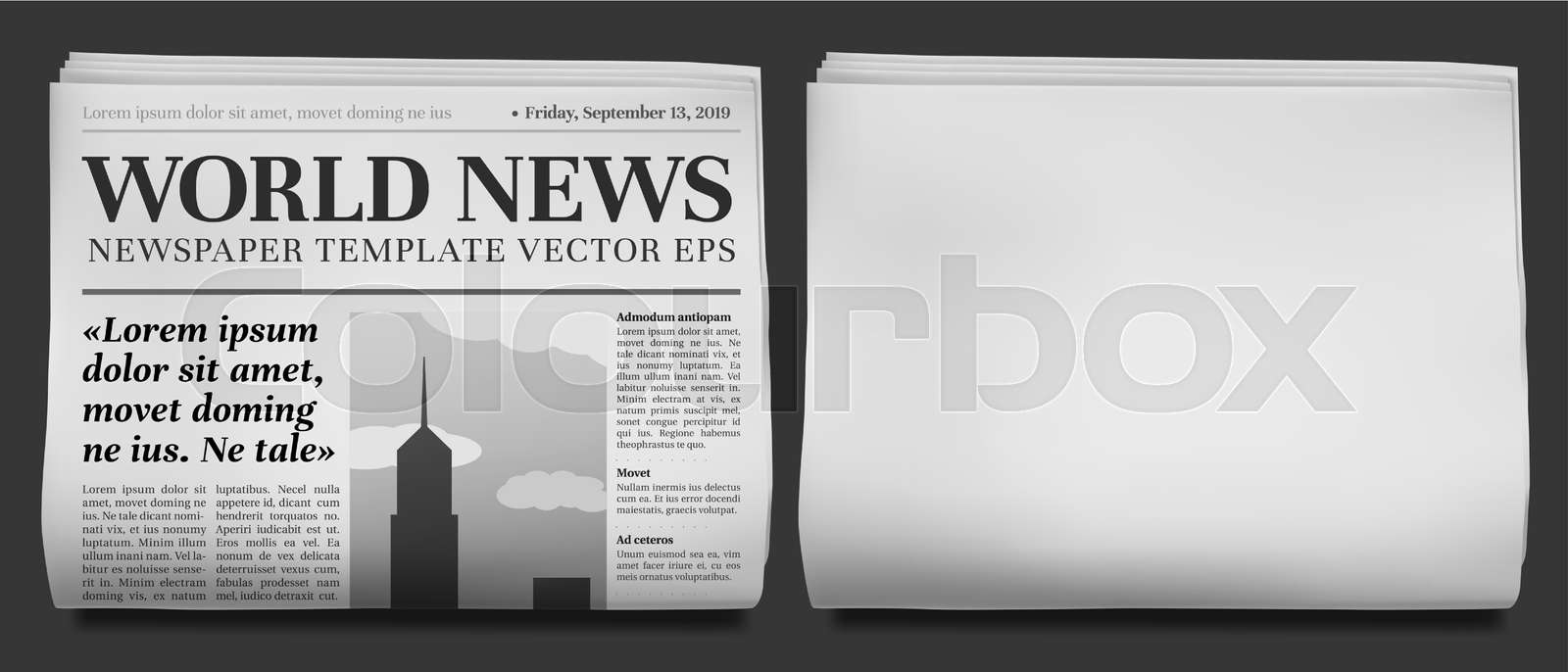 Newspaper headline mockup. Business news tabloid folded in half ...