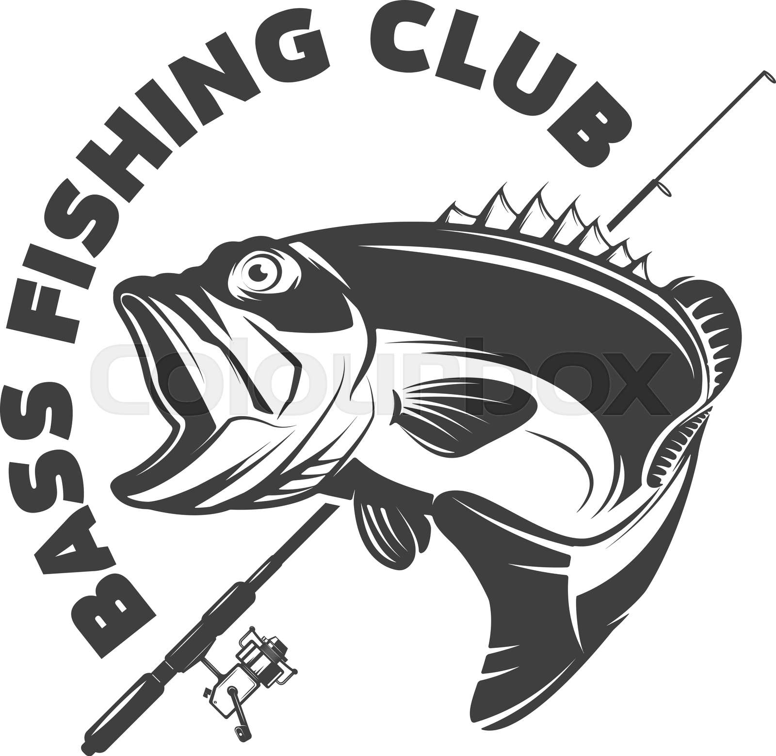Bass fishing club. Emblem template with perch and fishing rod. Design ...