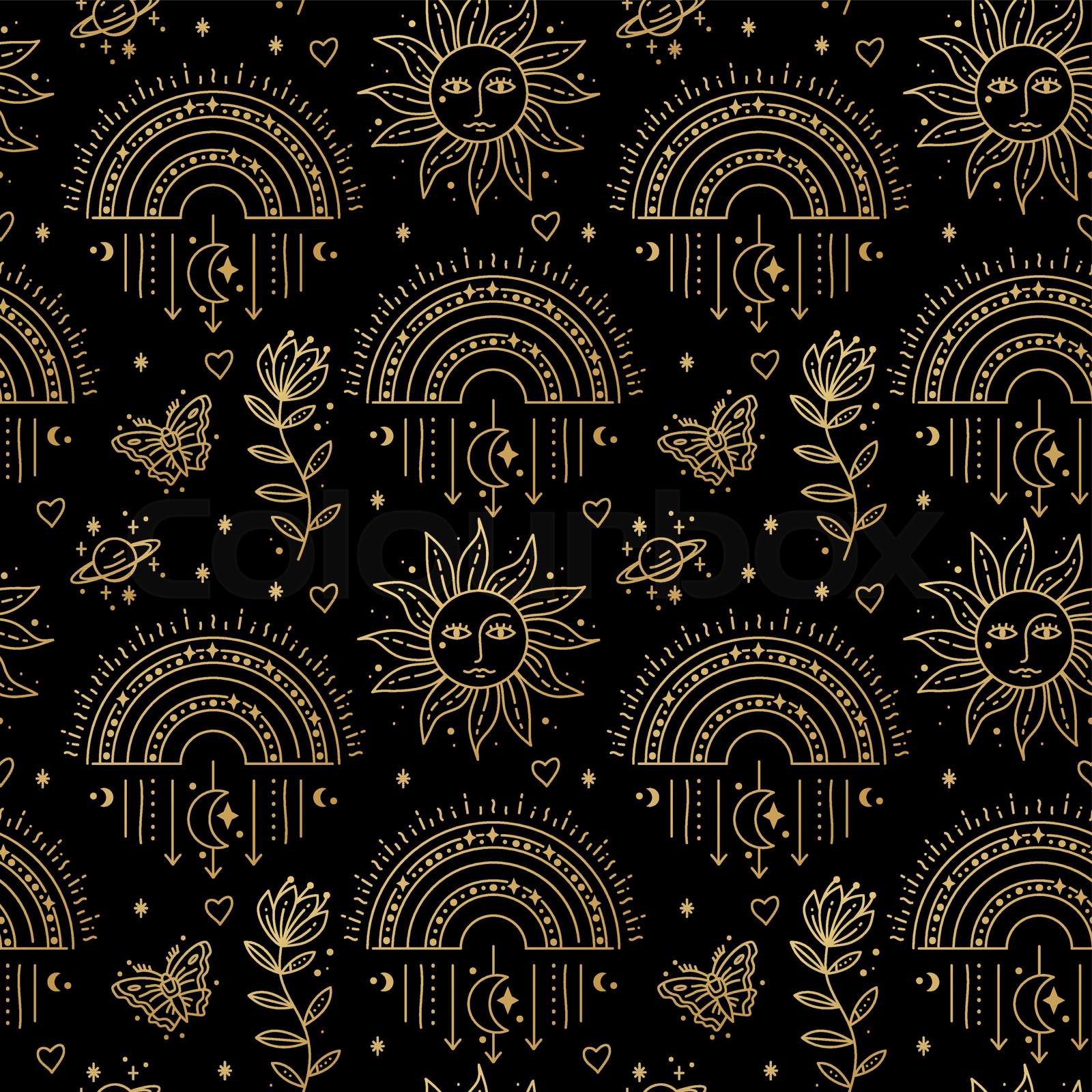 Magic boho symbols seamless pattern. Backdrop of gypsy sacred elements ...