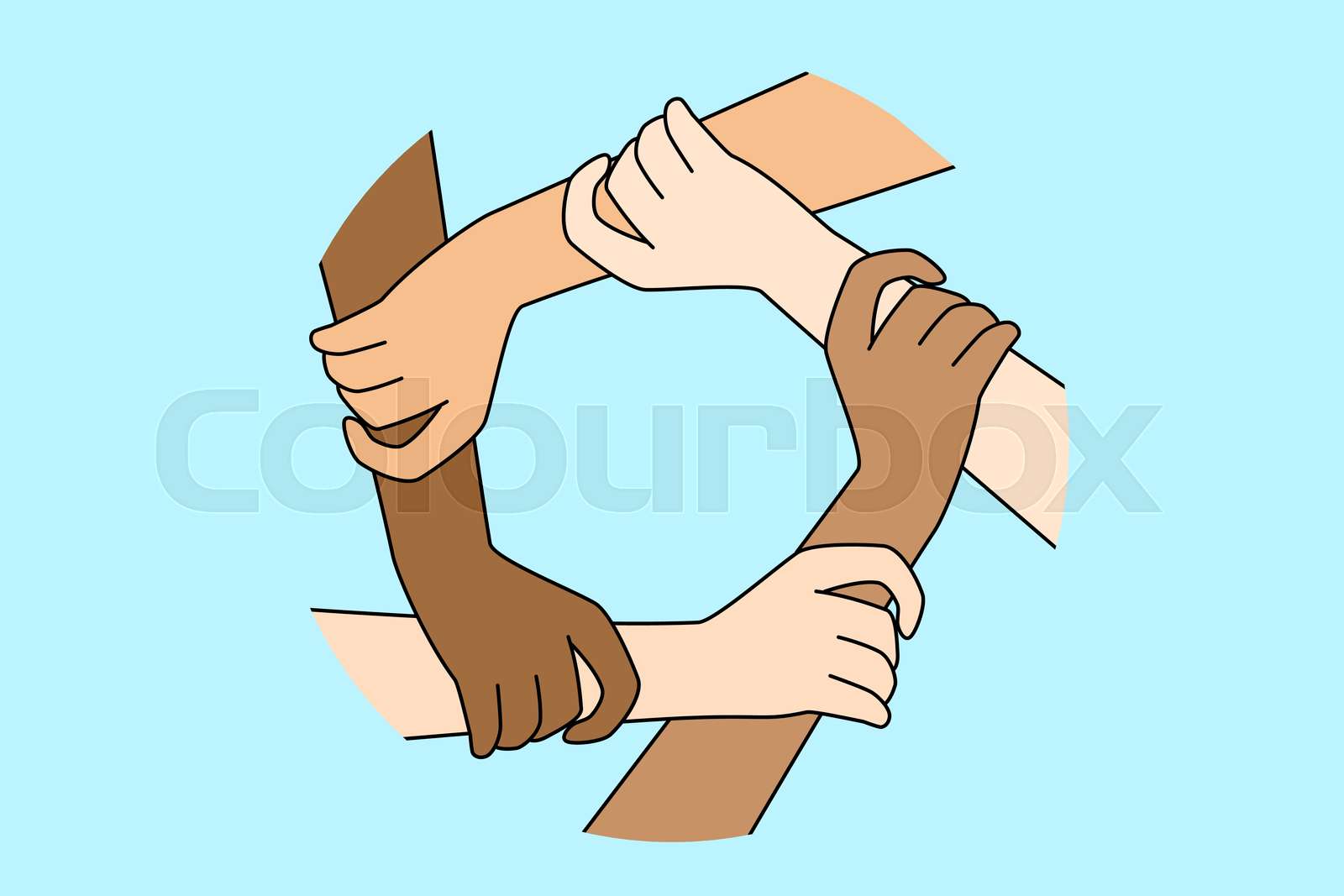 Multiracial people join hands in circle | Stock vector | Colourbox