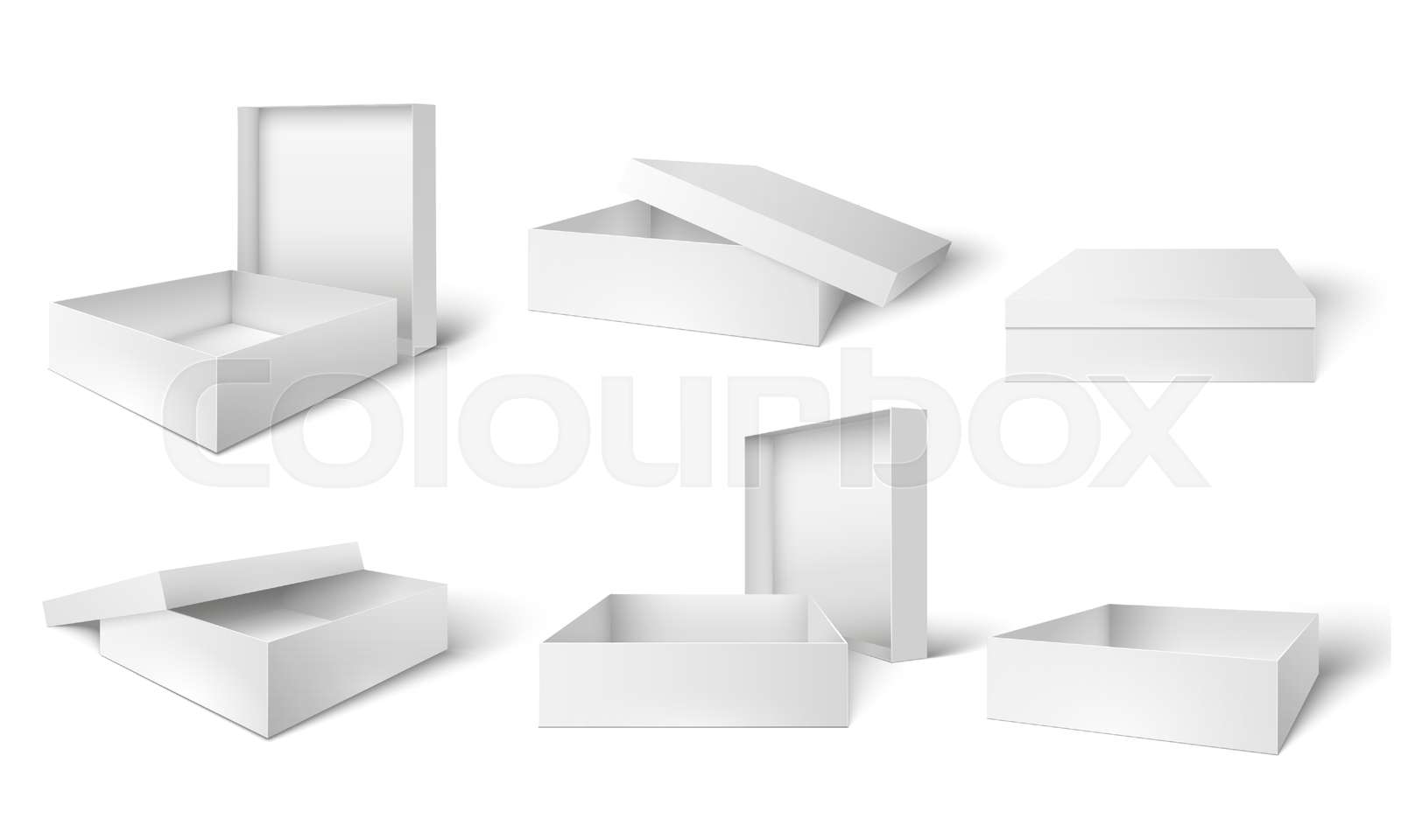 Open and closed packaging box. White cardboard boxes, gift or product ...