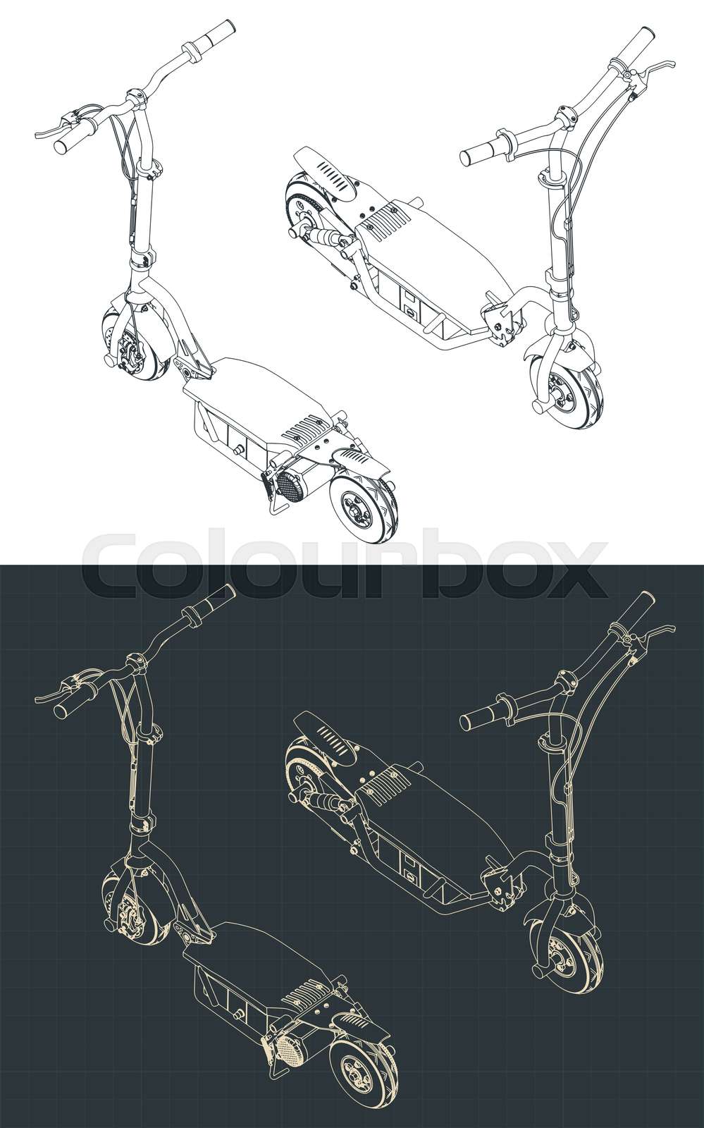 Electric scooter isometric blueprints | Stock vector | Colourbox