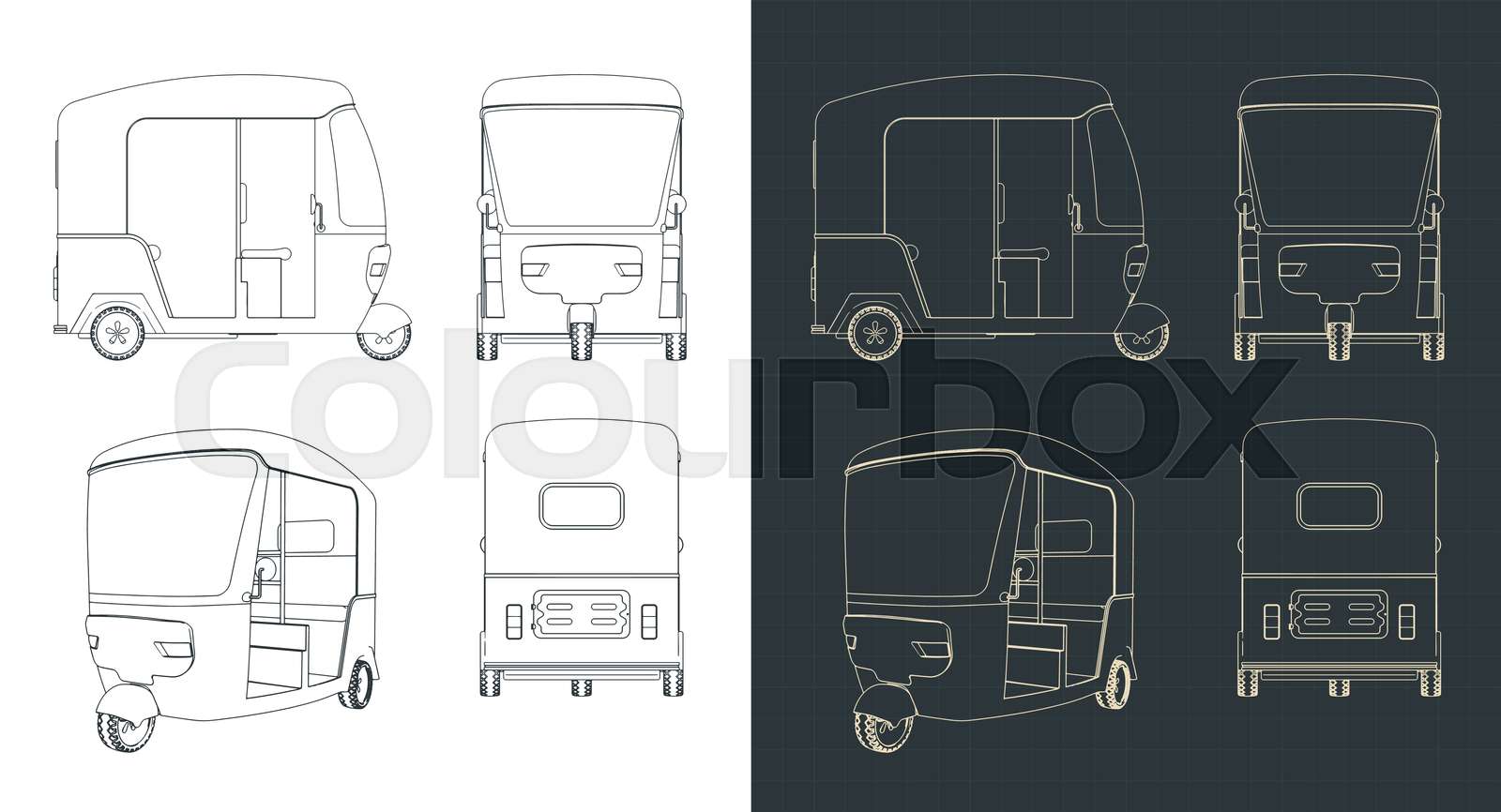 Auto rickshaw blueprints | Stock vector | Colourbox
