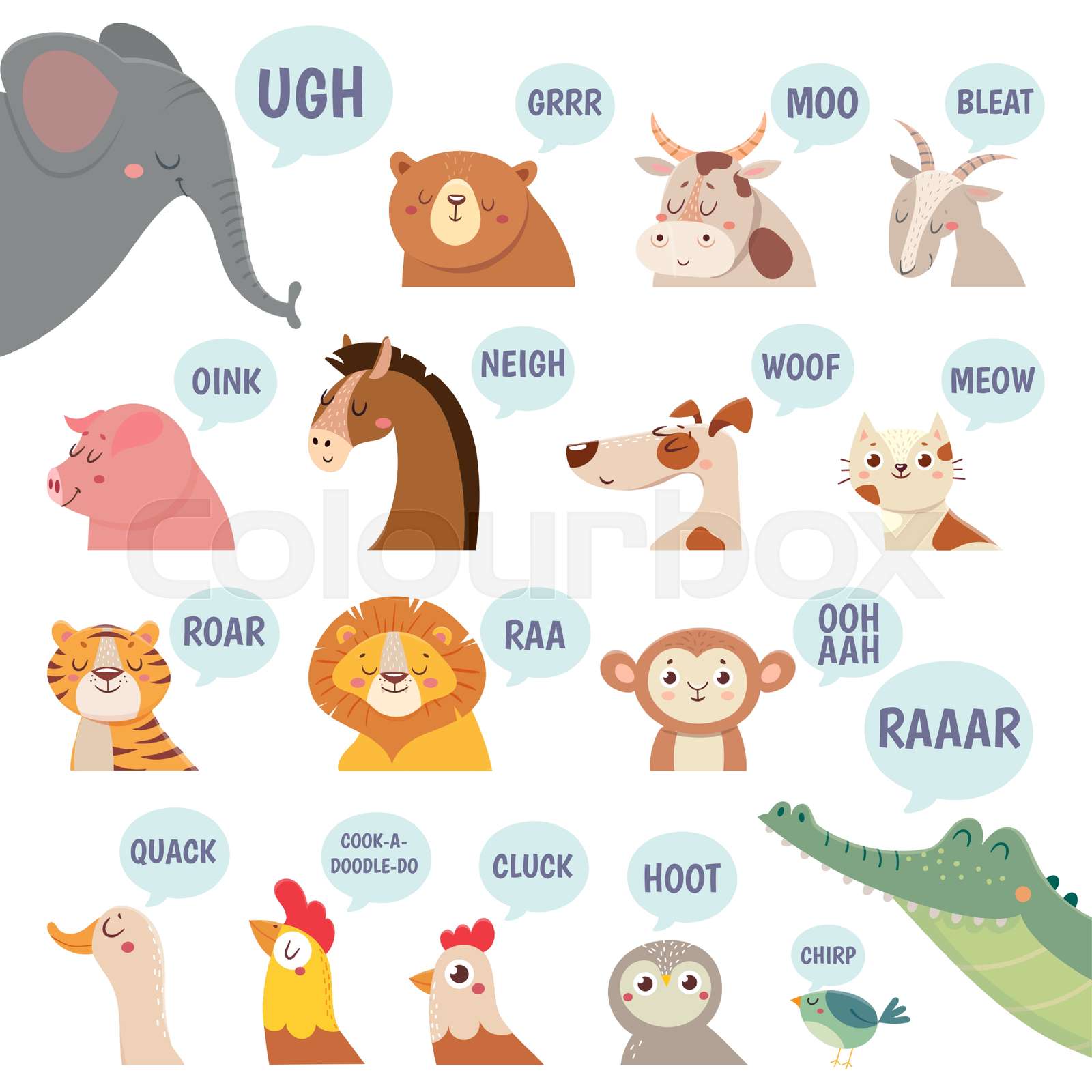 Animals sounds. Cute animal making sounds cat and dog, sheep and cow ...