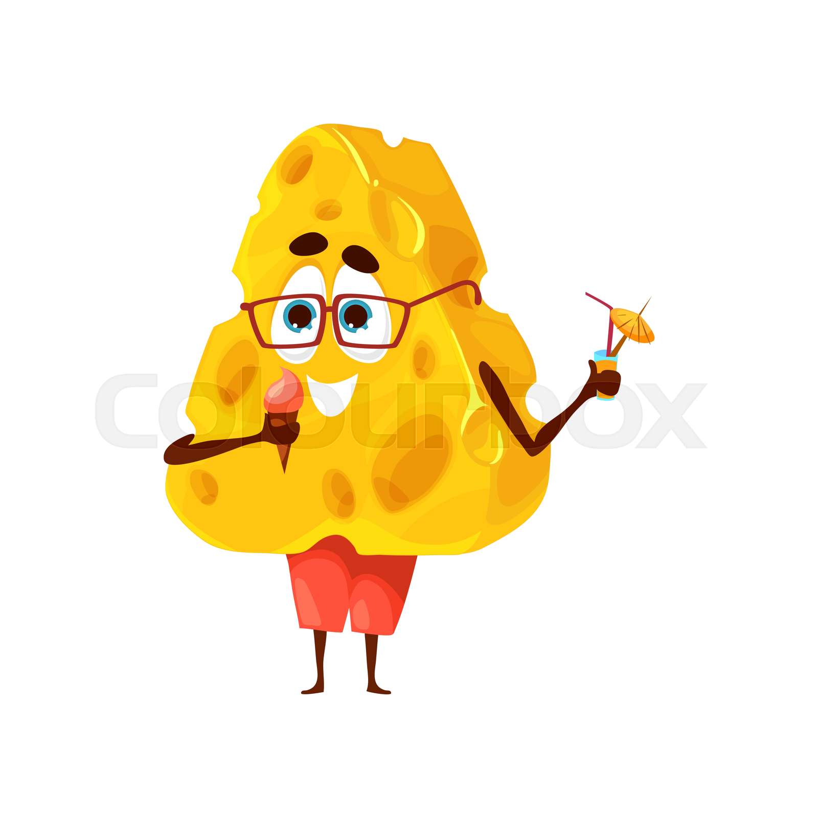 Cartoon cheese personage eating ice cream | Stock vector | Colourbox