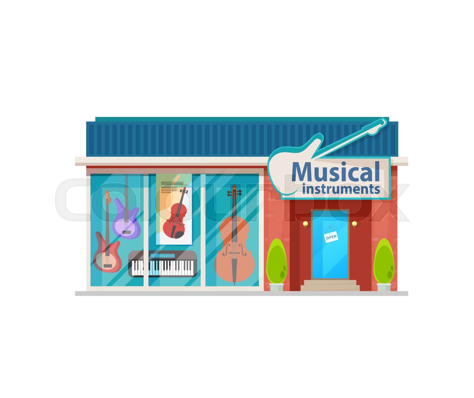 Musical instruments shop, store building showcase | Stock vector ...