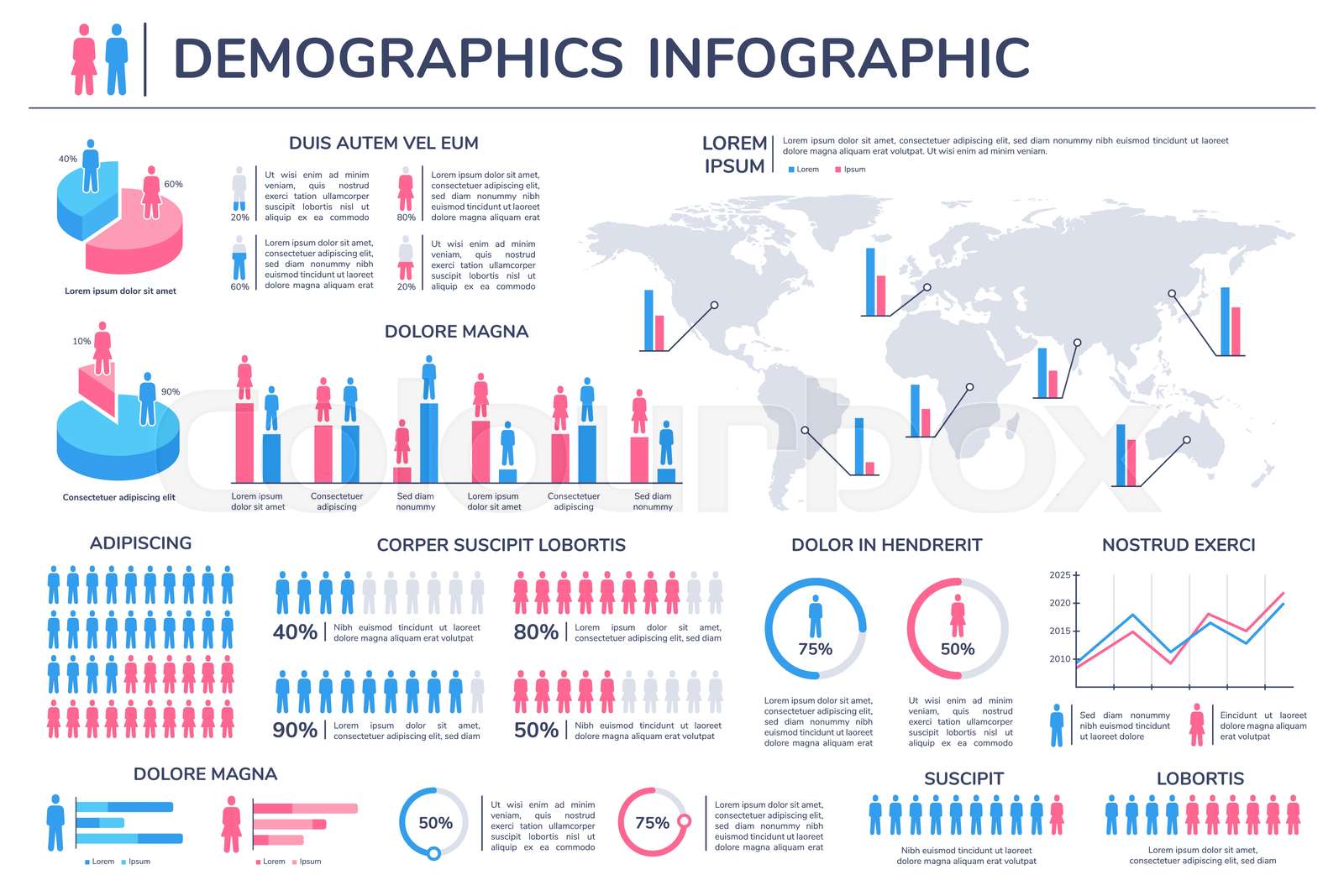 Population Infographic Women And Men Percentage World Statistic