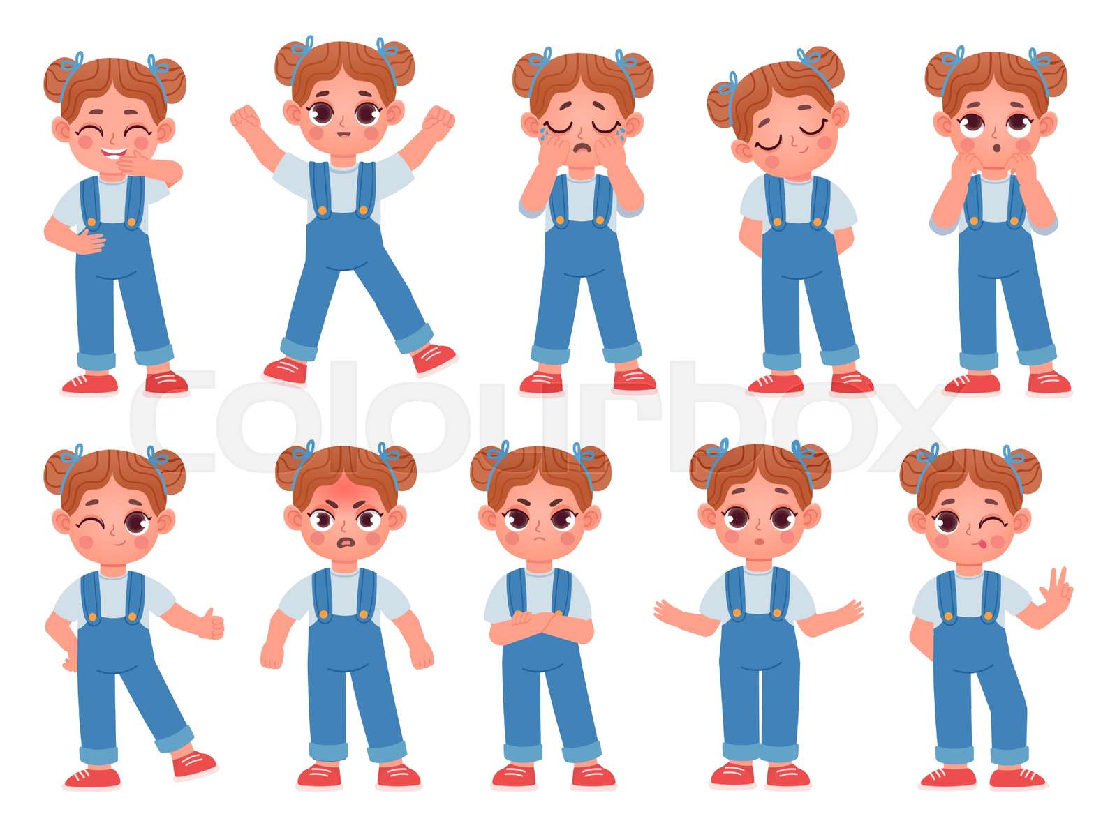 Cartoon cute little girl face emotions and expressions. Kid character ...