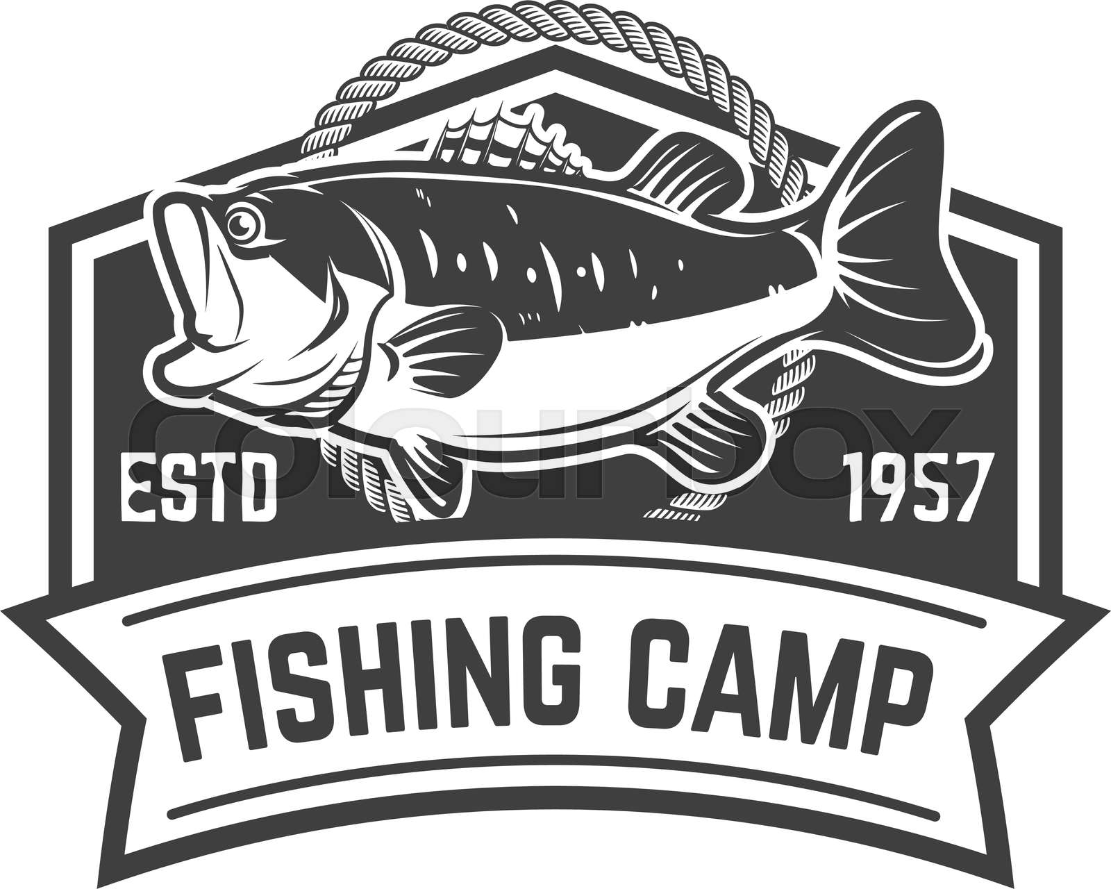 fishing camp. Emblem template with perch. Design element for logo ...