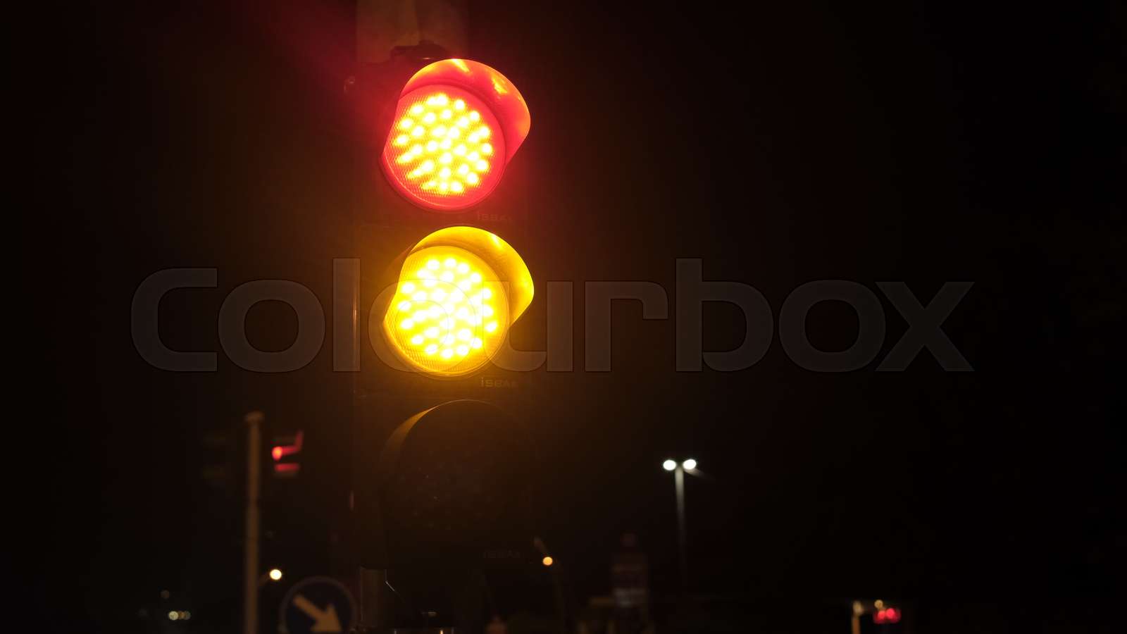 Yellow Stop Light At Night