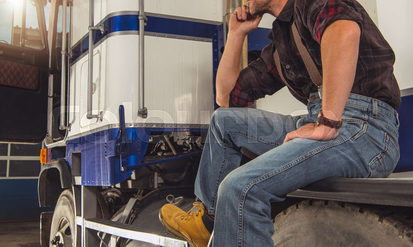 Semi Truck Driver Waiting For His Trailer to be Loaded | Stock image ...