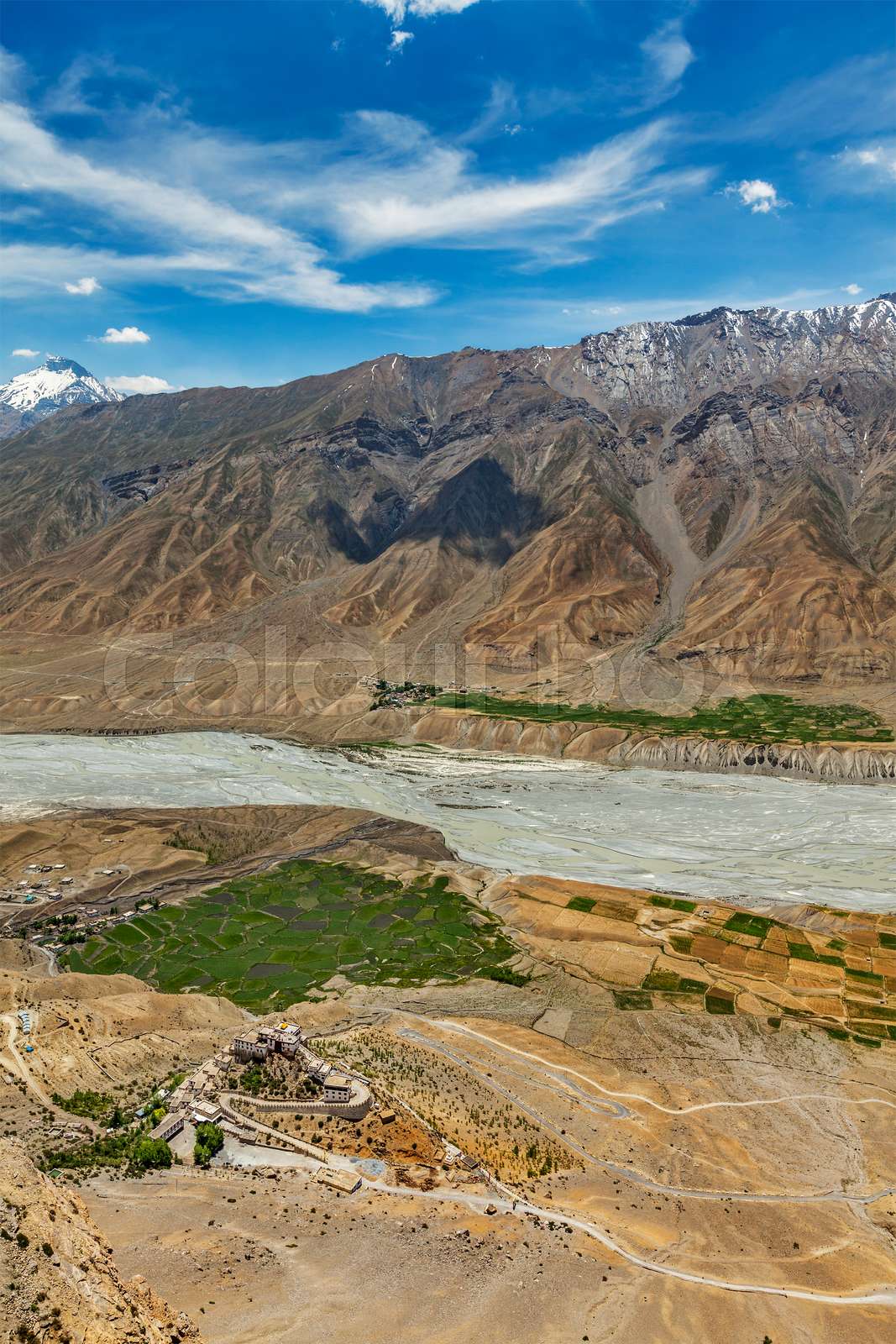 Aerial view of Spiti valley and Key gompa in Himalayas | Stock image ...