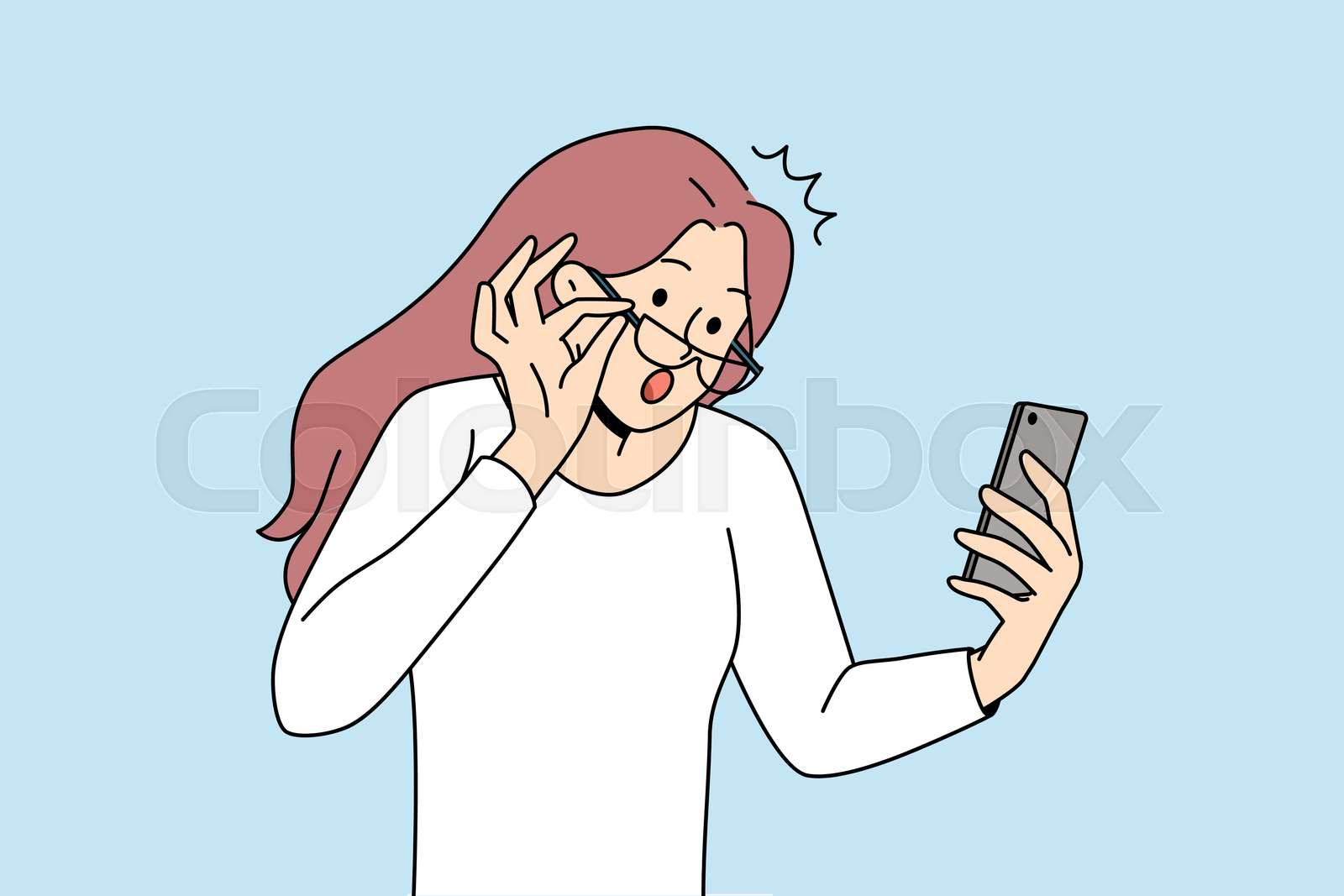 Shocked Woman Surprised By Text On Cellphone Stock Vector Colourbox