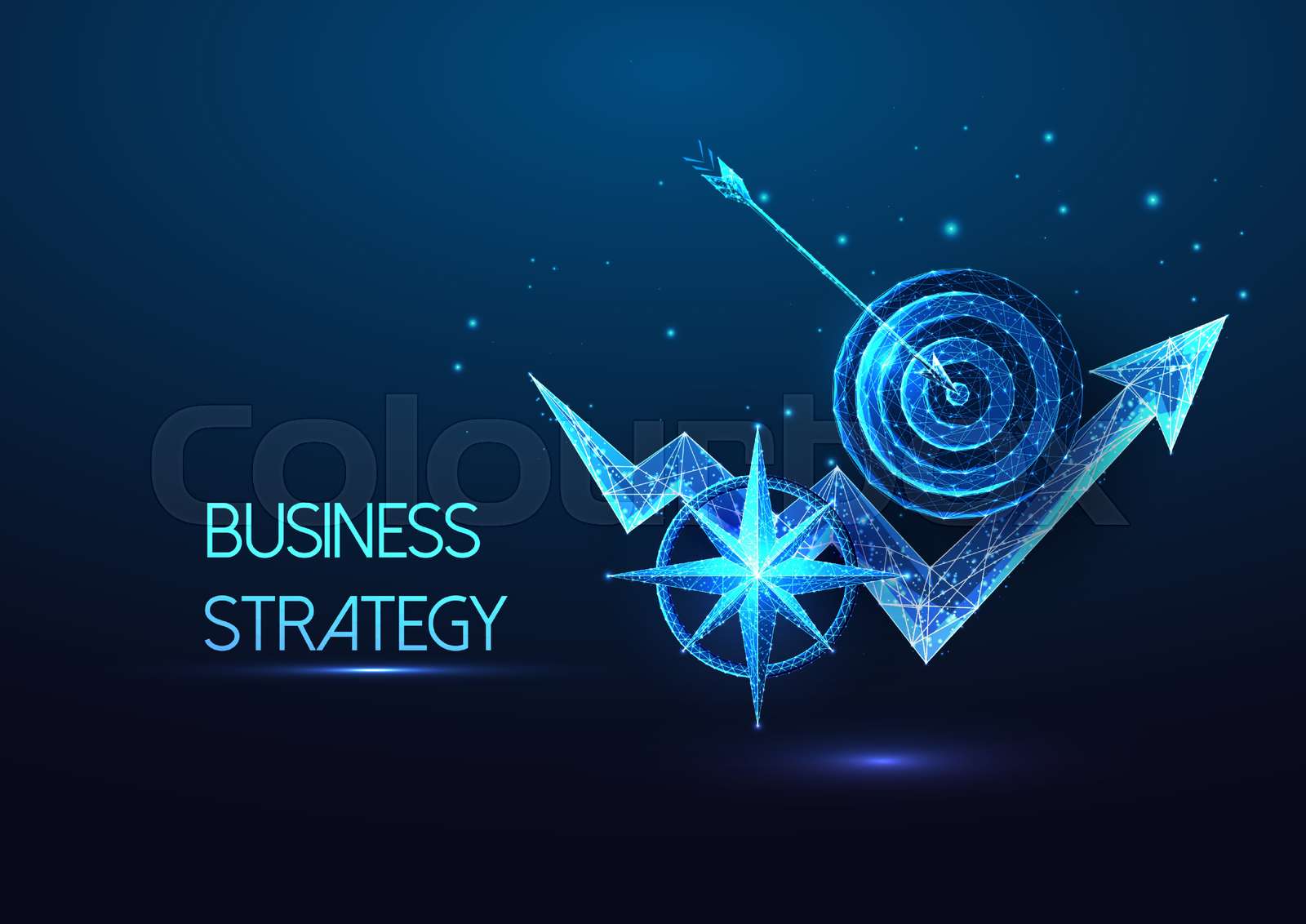 Futuristic business strategy, goals concept with glowing low poly ...