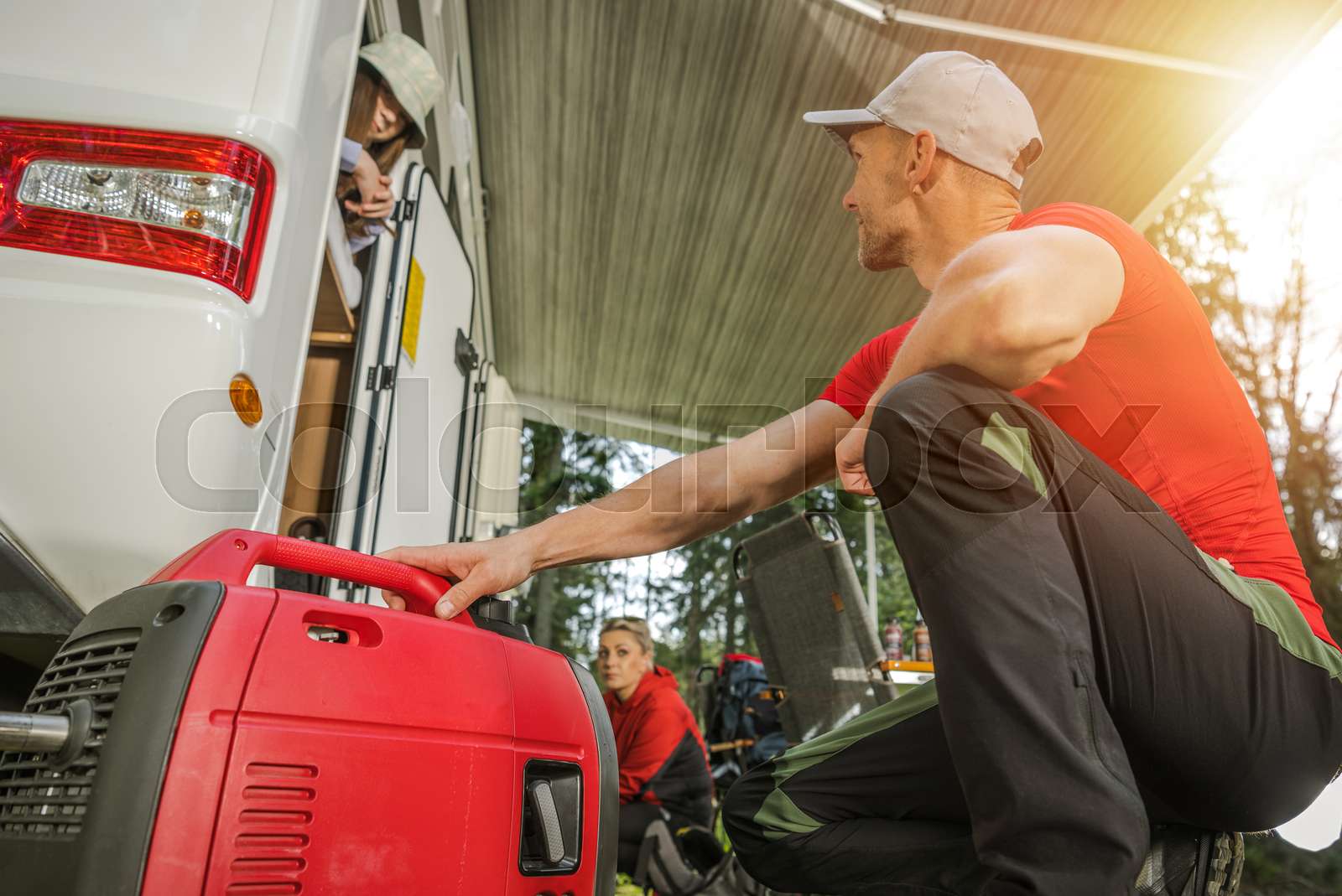 Family Camping in Their Camper Van During Vacation Road Trip | Stock ...