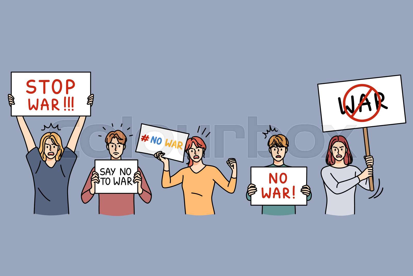 People with No War banners on protest | Stock vector | Colourbox