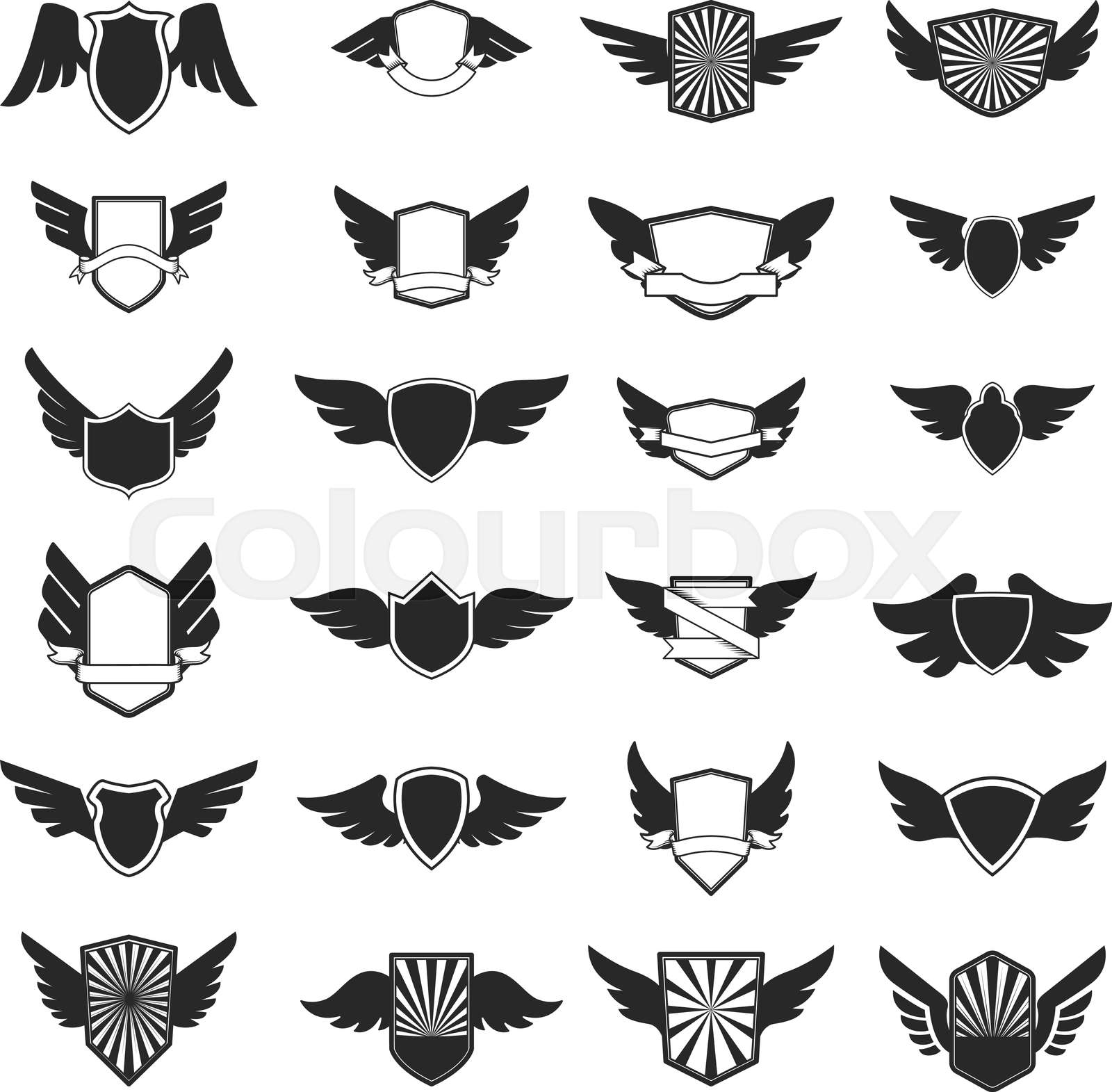 Set of emblems with wings. Design element for logo, label, emblem, sign ...