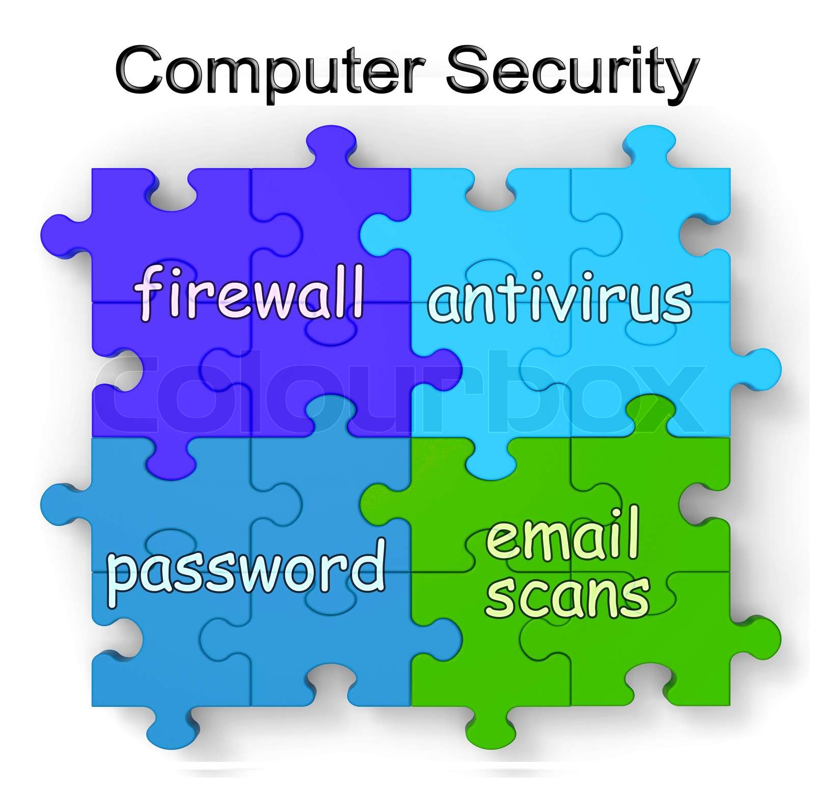 Computer Security Puzzle Shows Firewall And Antivirus | Stock image ...