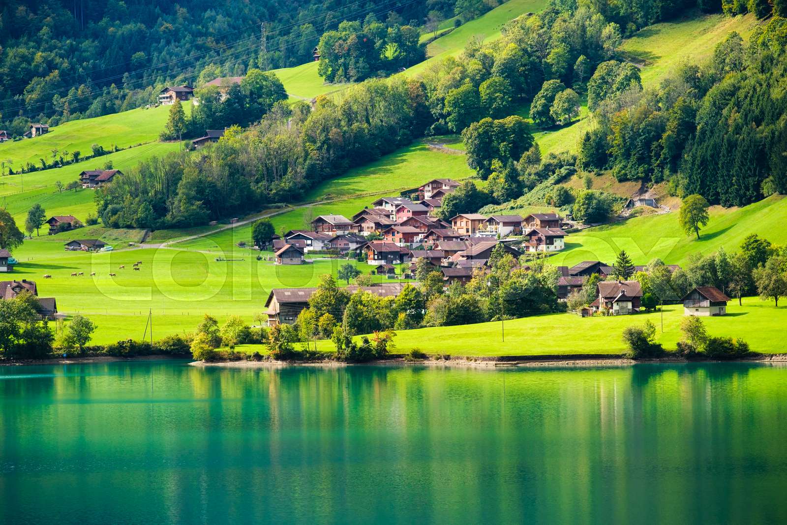 Lungern, canton of Obwalden, Switzerland. A view of rural homes in a ...