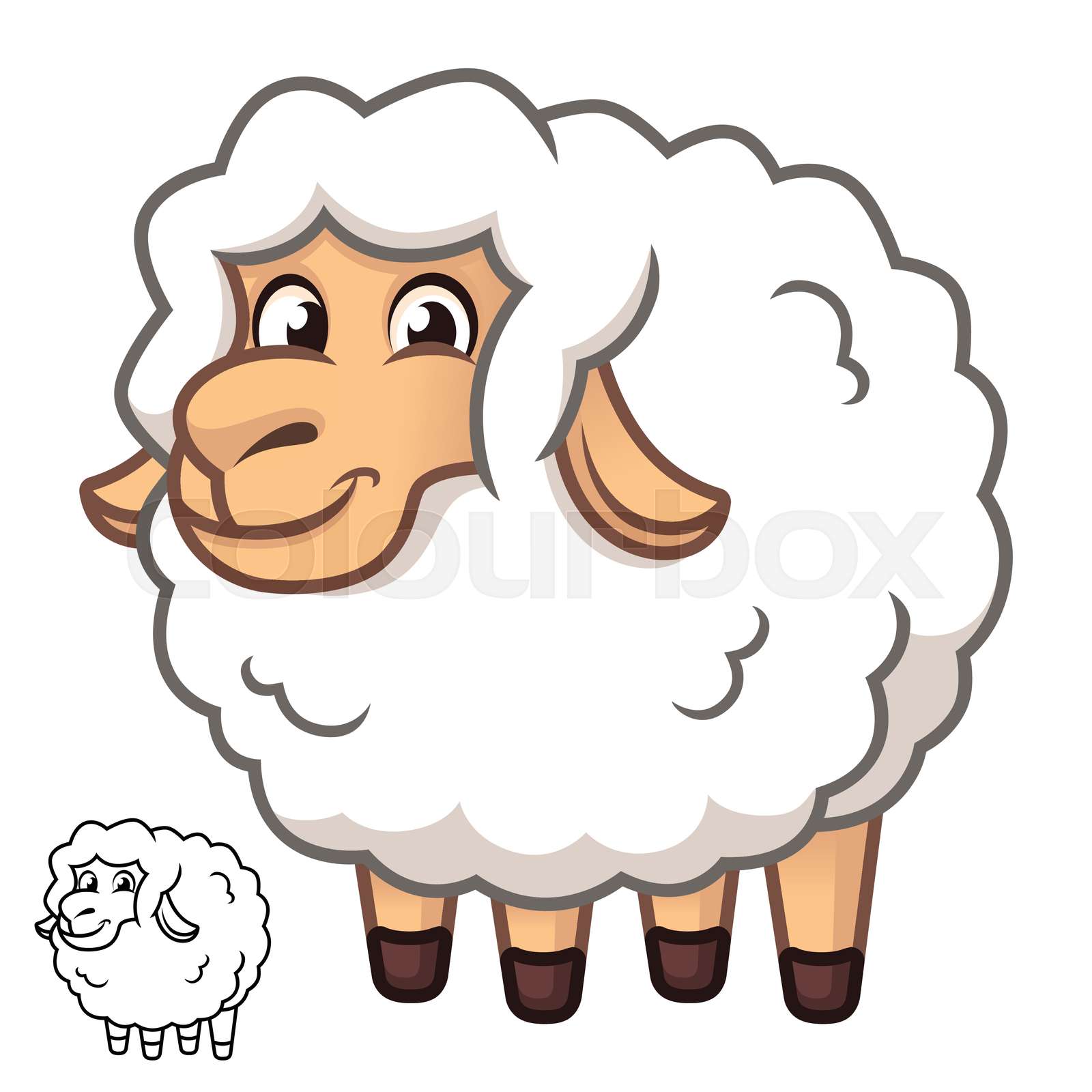 Cute Happy Baby Sheep with Black and White Line Art Drawing | Stock ...
