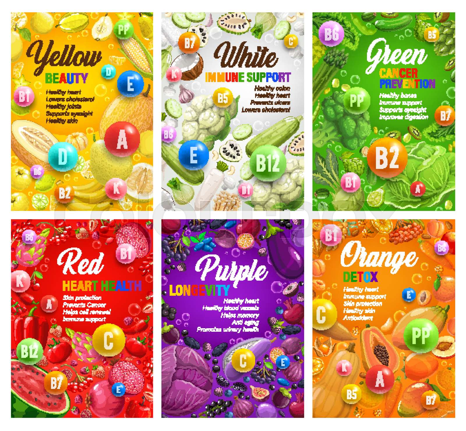 Color rainbow diet posters, organic nutrition food | Stock vector ...
