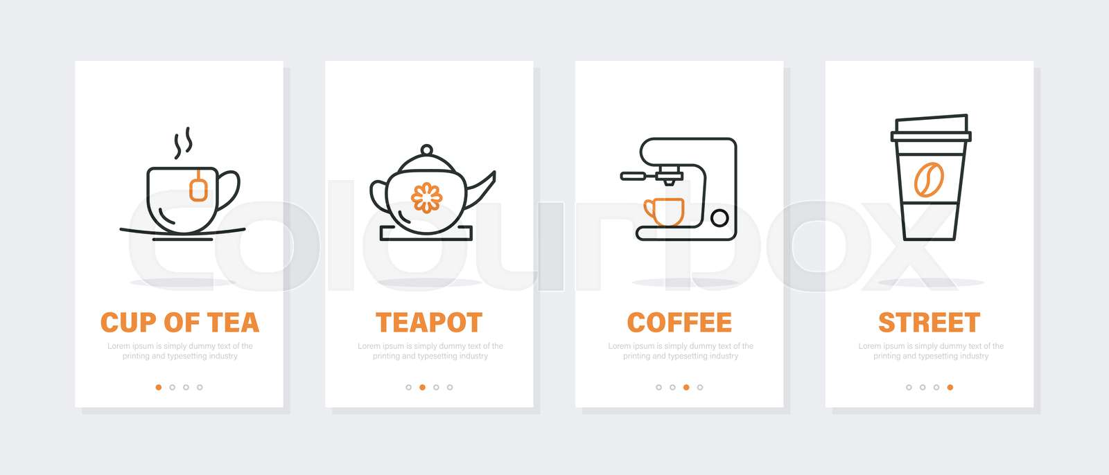 Collection of banners with various tea and coffee theme pictures ...