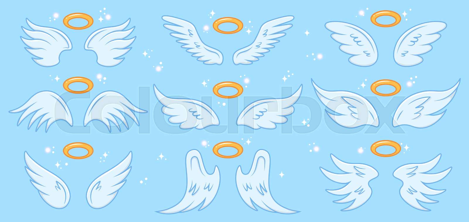 Angel wings. Cartoon angels wing and nimbus, winged angel holy sign, heaven elegant angel wings ...