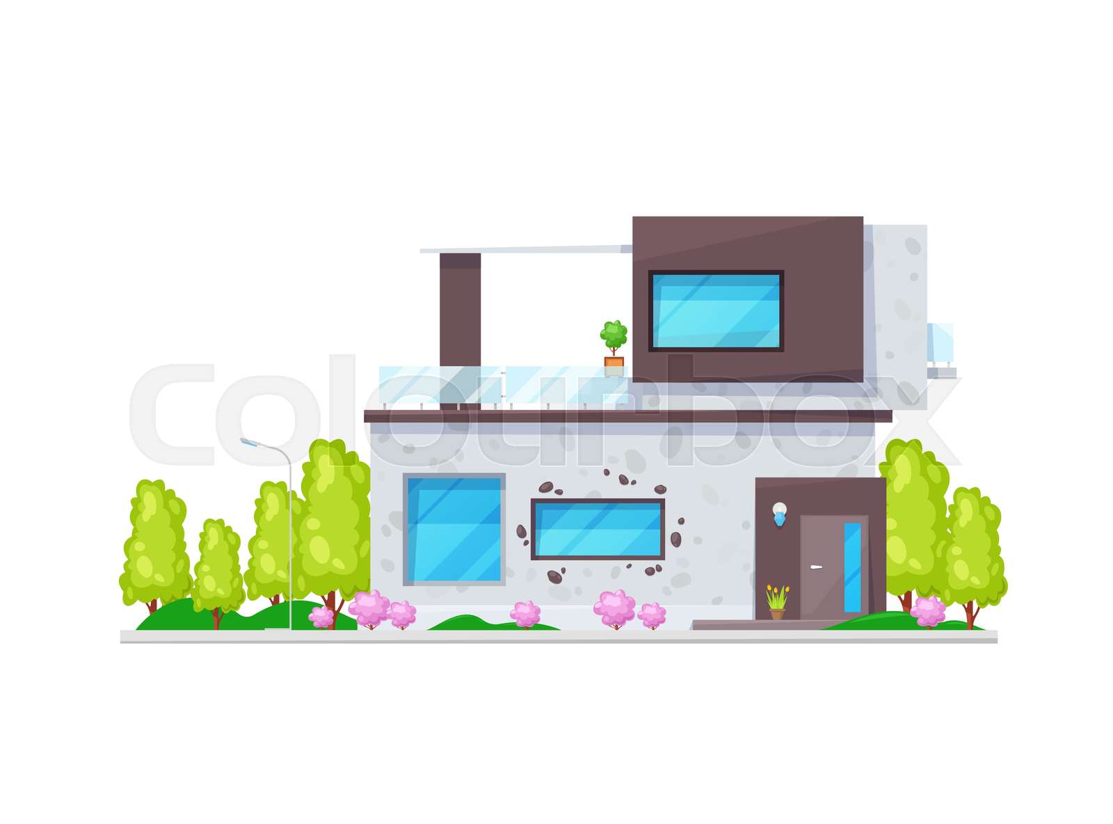 Modern residential house facade vector exterior | Stock vector | Colourbox