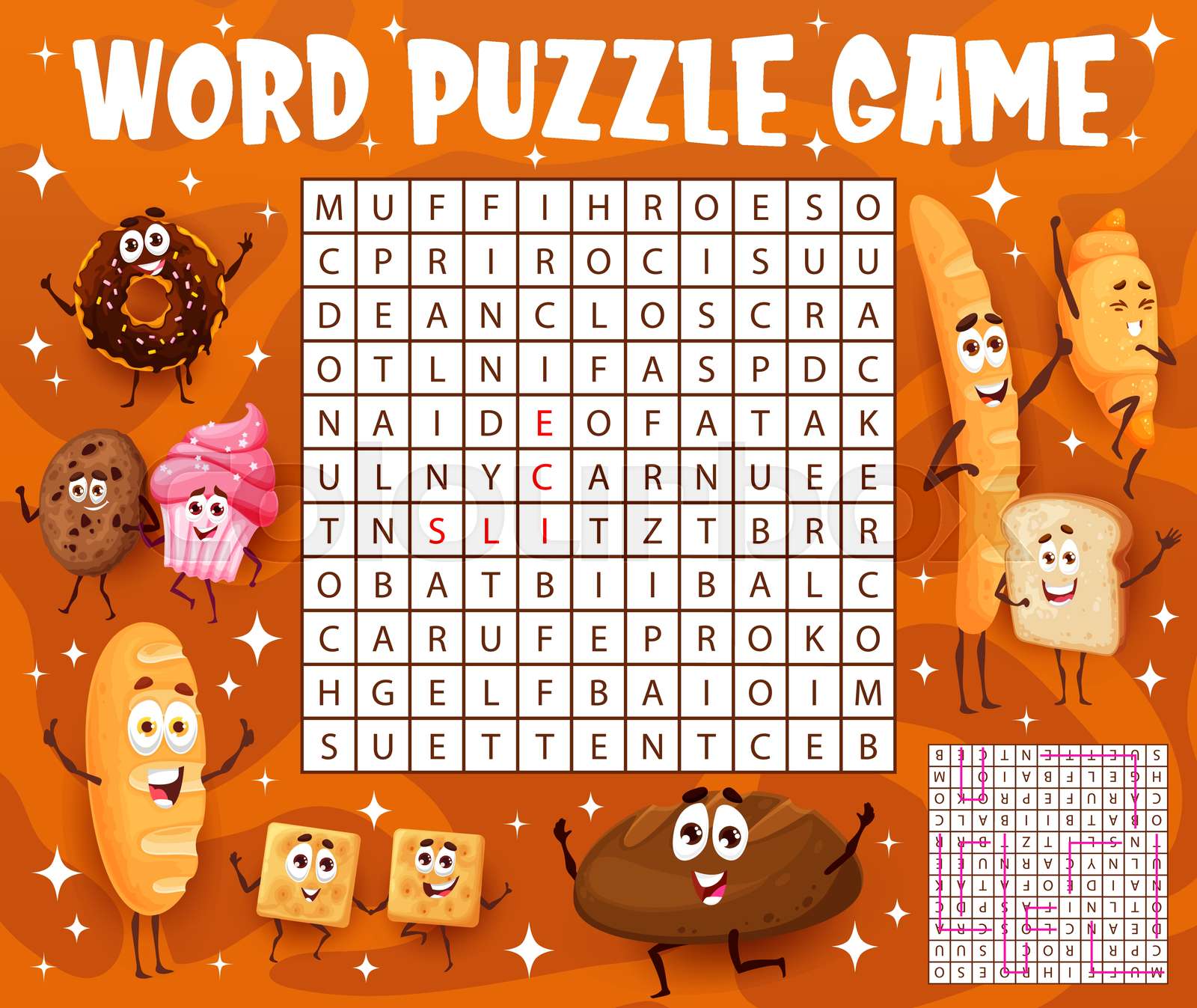 Cookies, desserts or bakery characters word puzzle | Stock vector ...