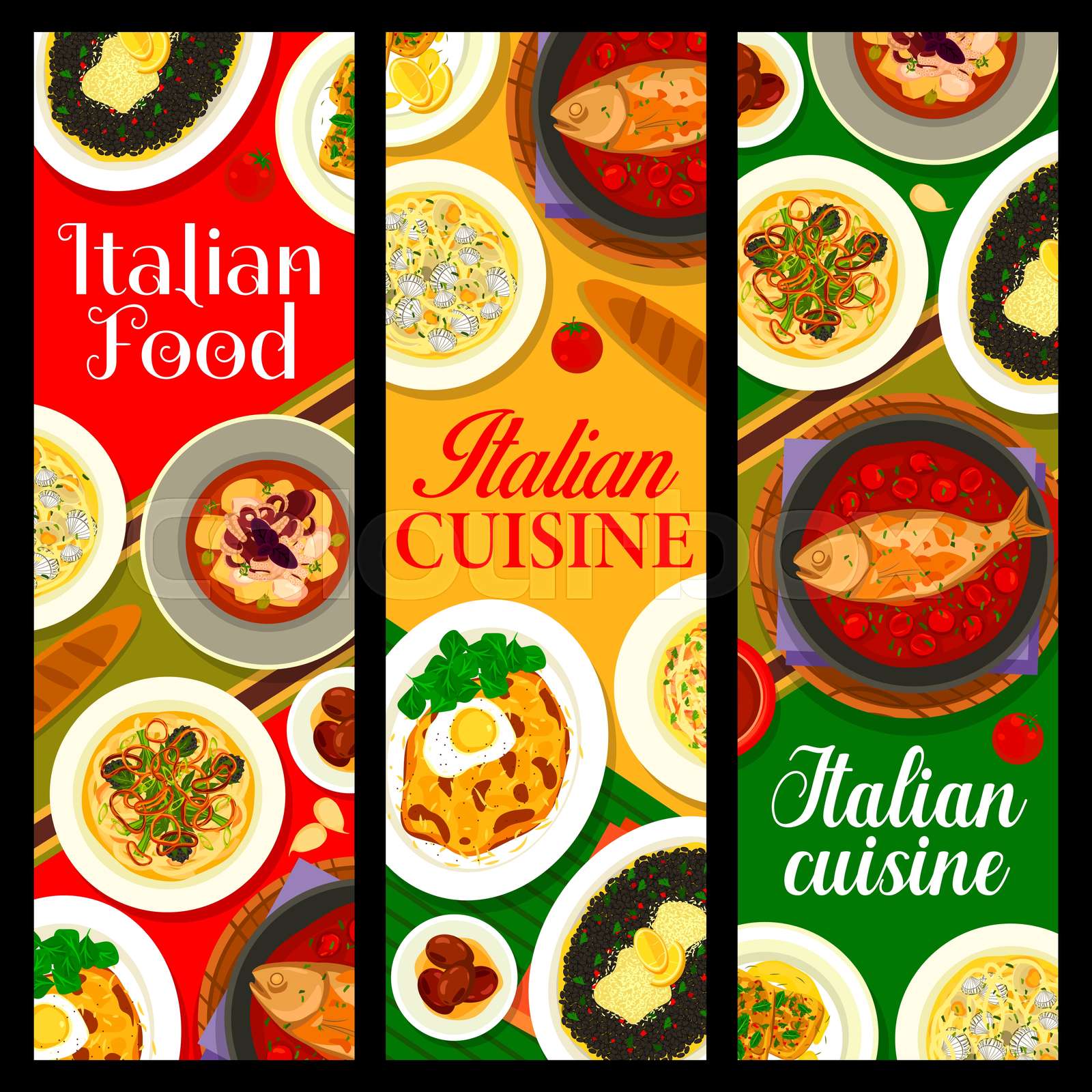 Italian food restaurant meals vector banners | Stock vector | Colourbox