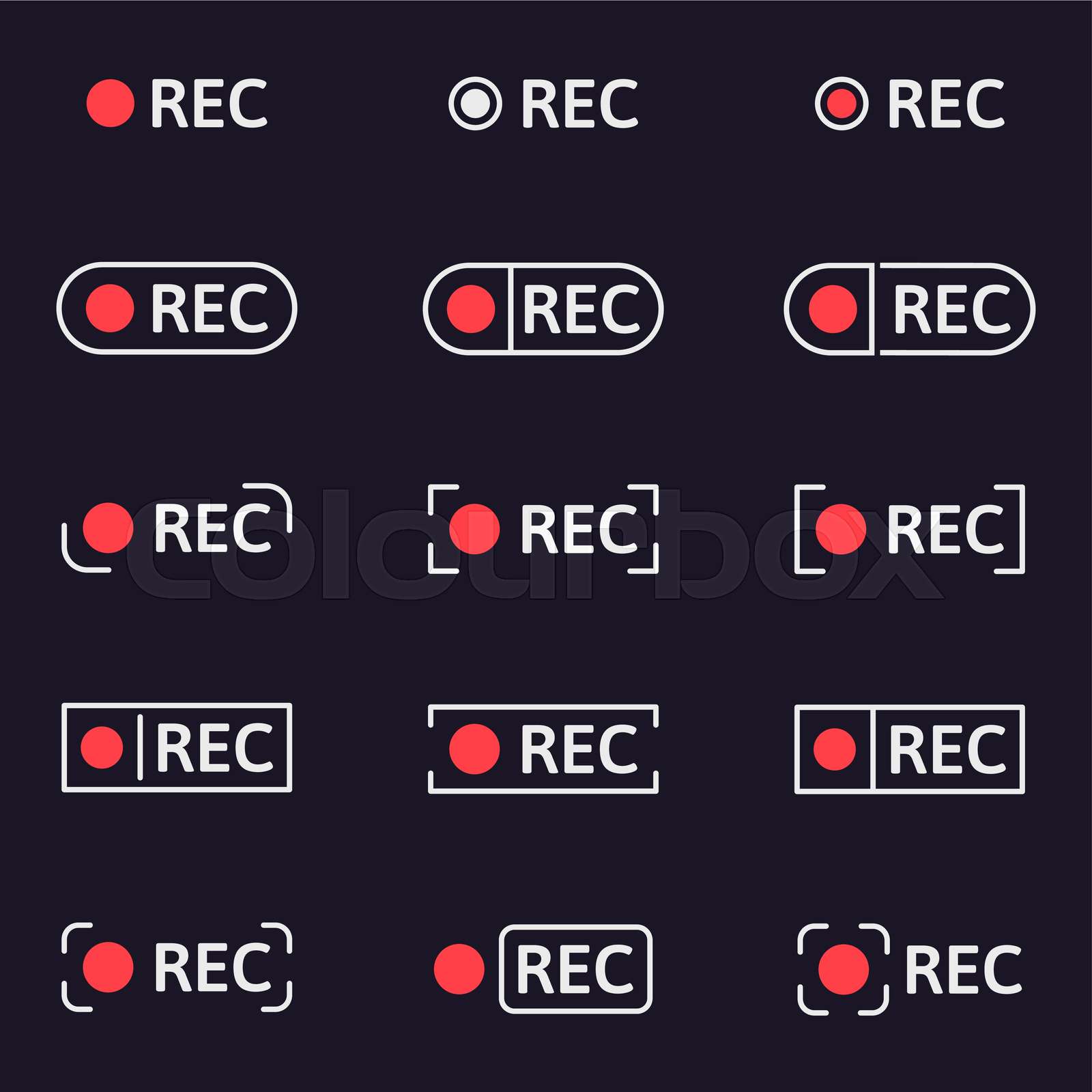 Recording icons. Smartphone or camera viewfinder record buttons, video ...