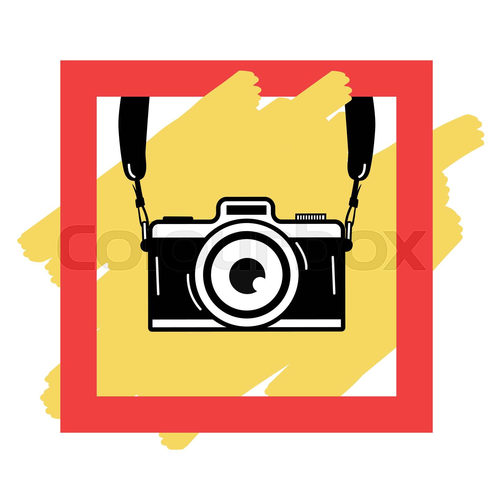 hanging vintage camera with red frame | Stock vector | Colourbox