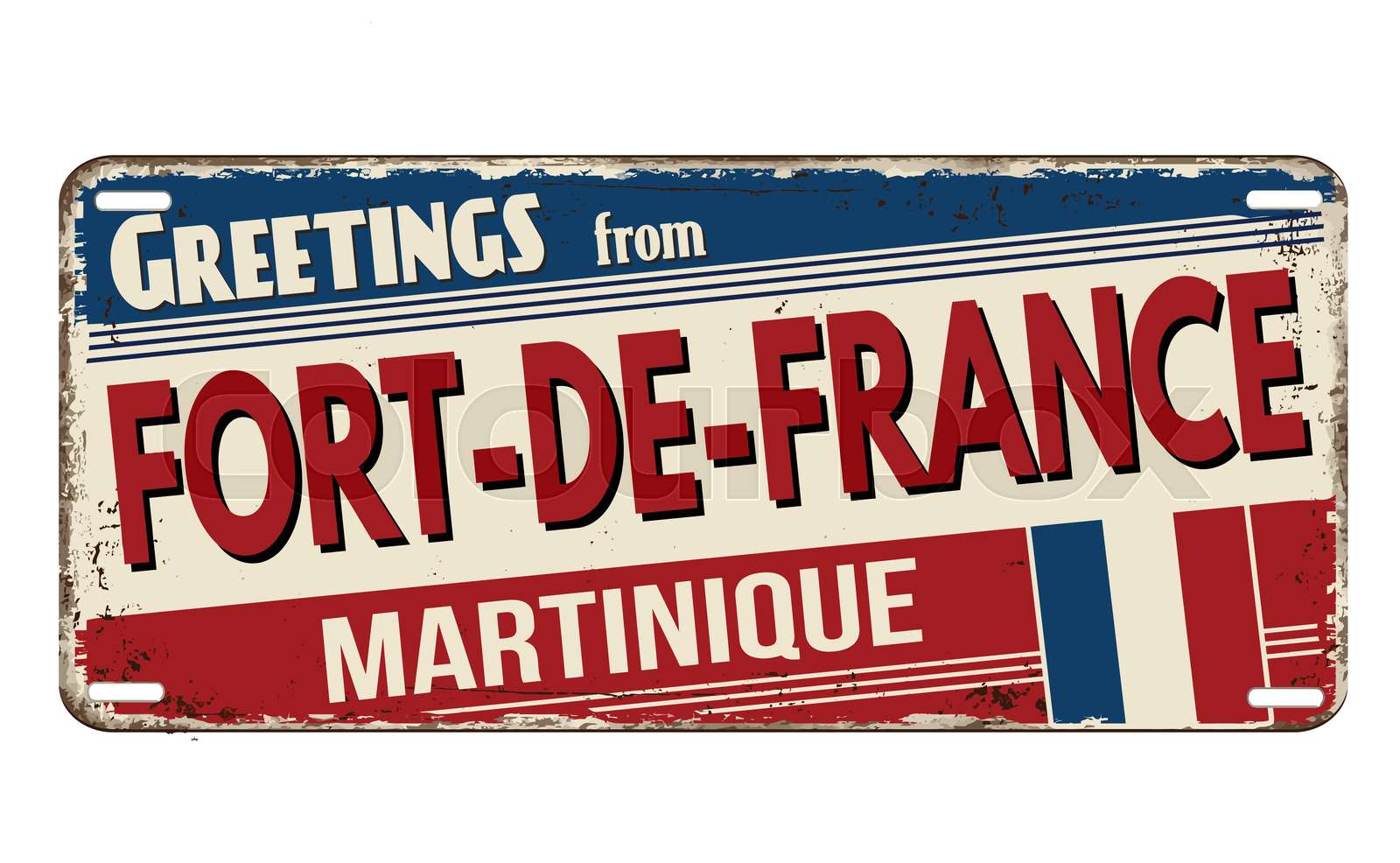 Greetings from Fort-de-France vintage rusty metal plate | Stock vector ...