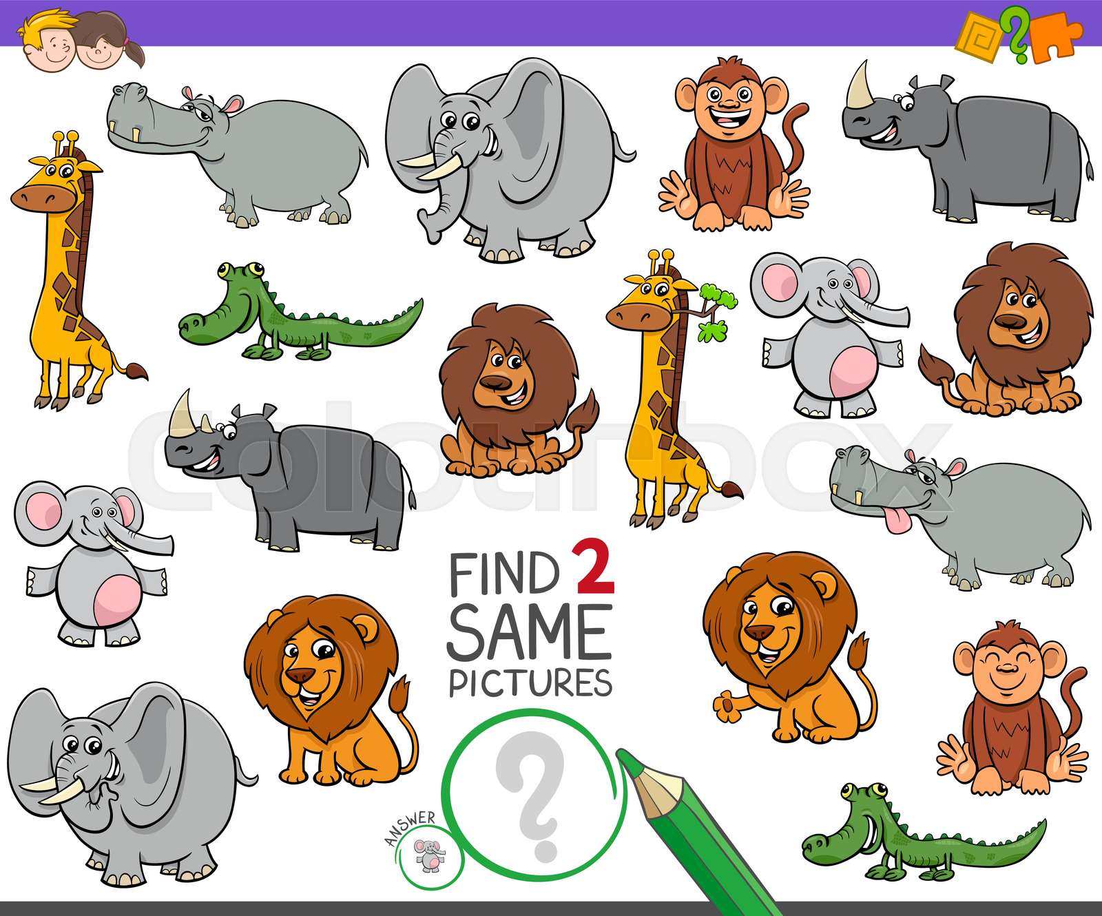 find two same wild animals game for kids | Stock vector | Colourbox