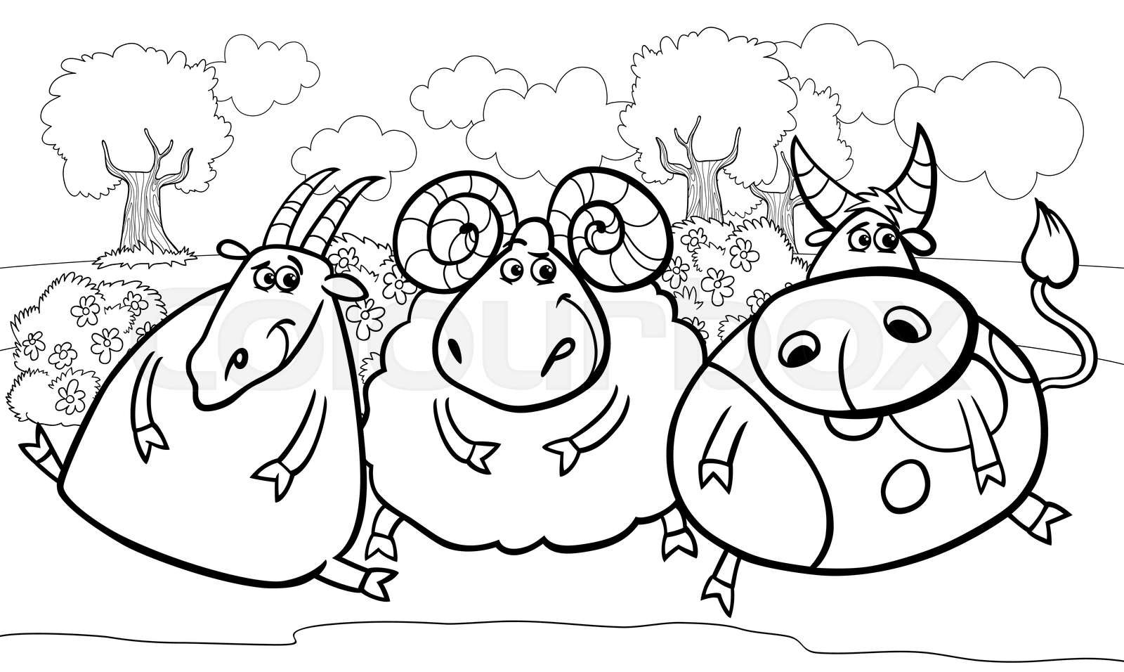 farm animals cartoon coloring page | Stock vector | Colourbox