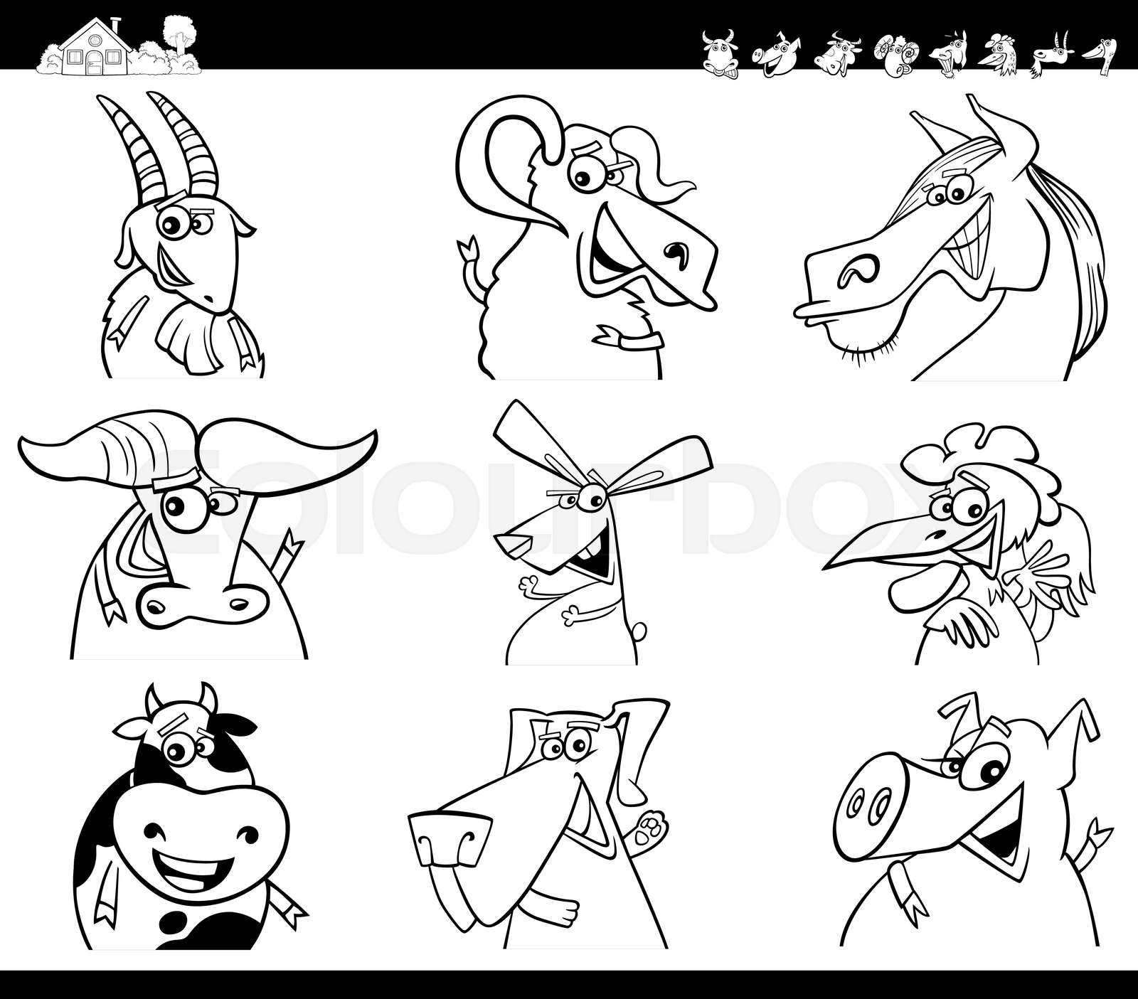 farm animals cartoon set coloring book | Stock vector | Colourbox