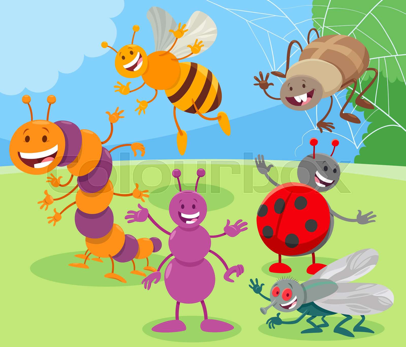 funny cartoon insects animal characters group | Stock vector | Colourbox