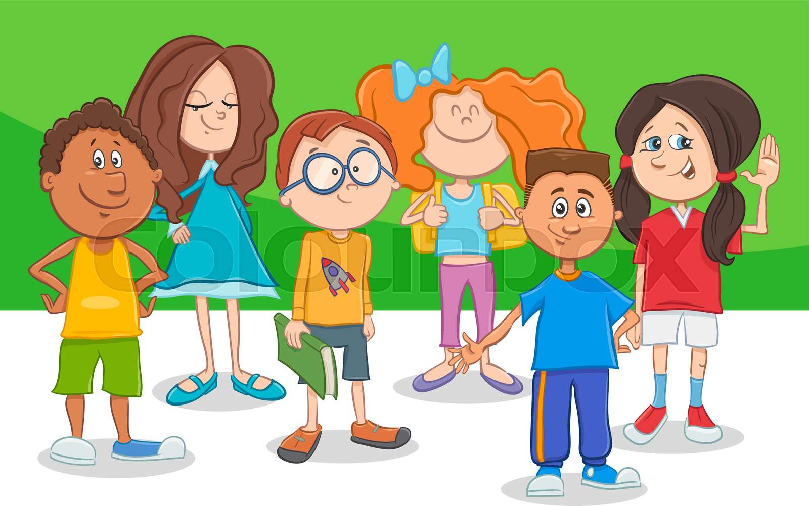 funny cartoon children characters group | Stock vector | Colourbox